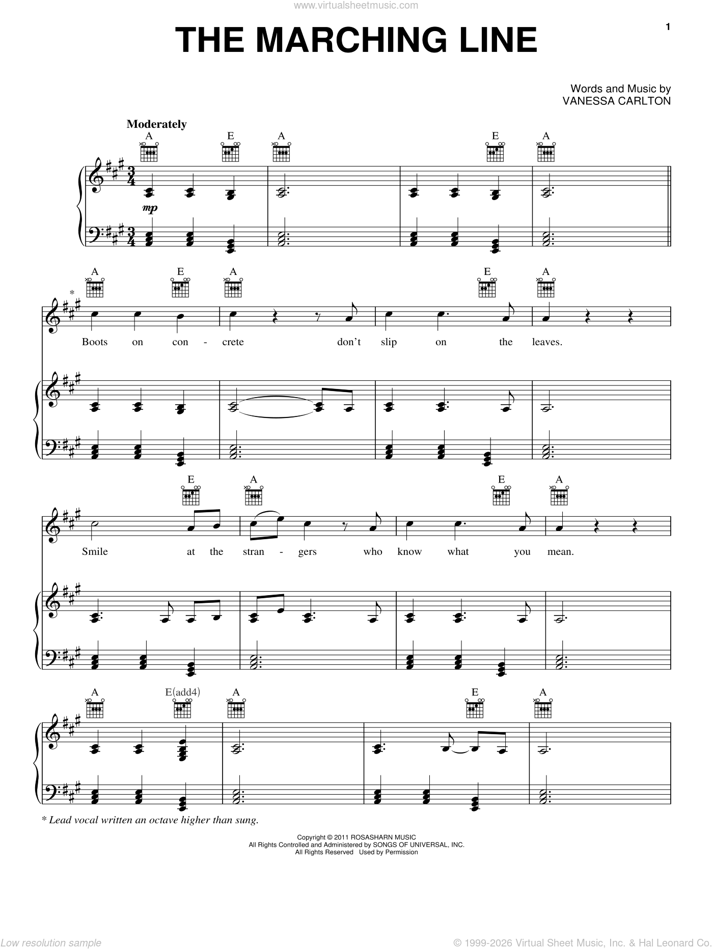 The Marching Line sheet music for voice, piano or guitar (PDF)