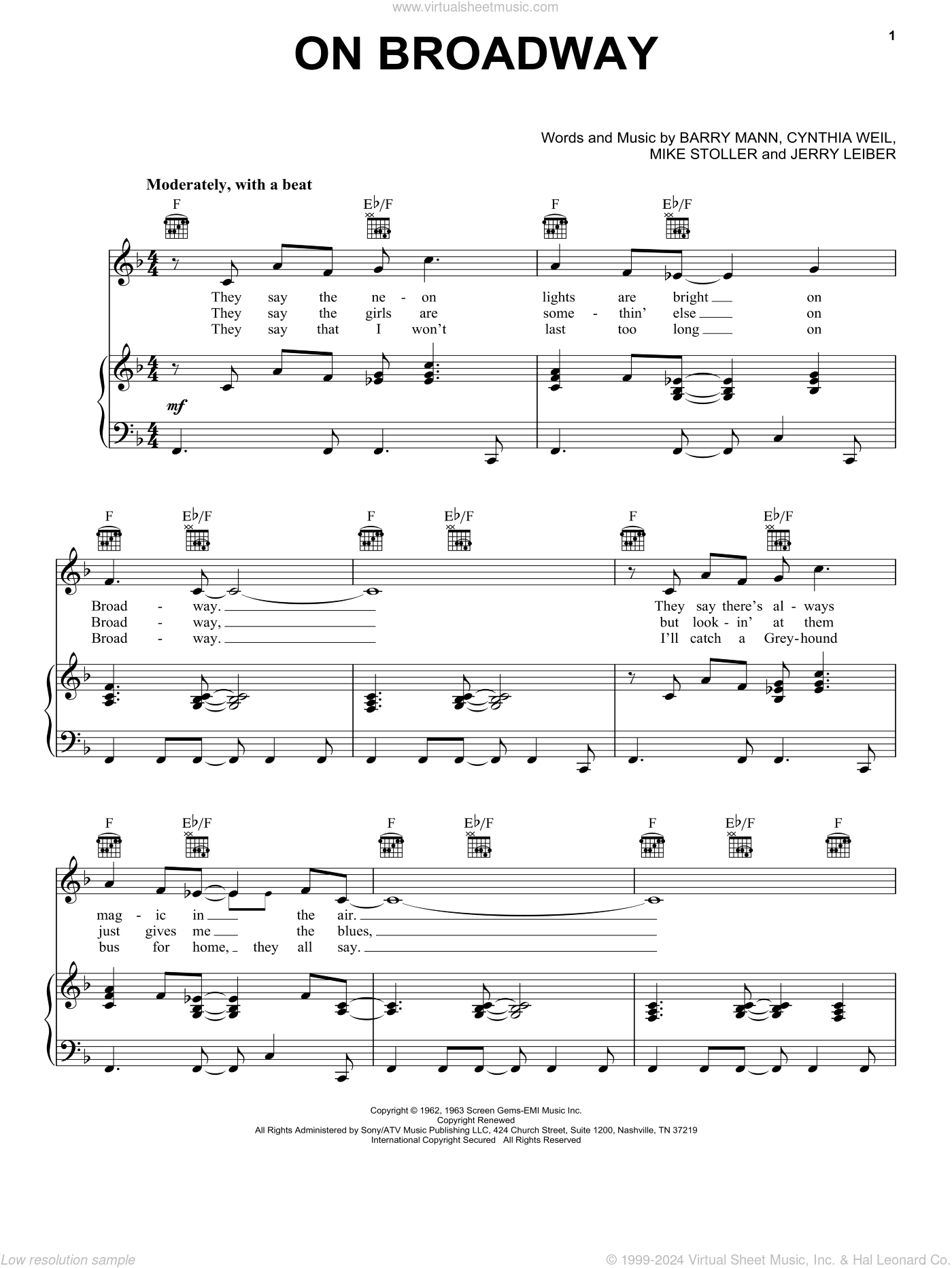 On Broadway sheet music for voice, piano or guitar (PDF)
