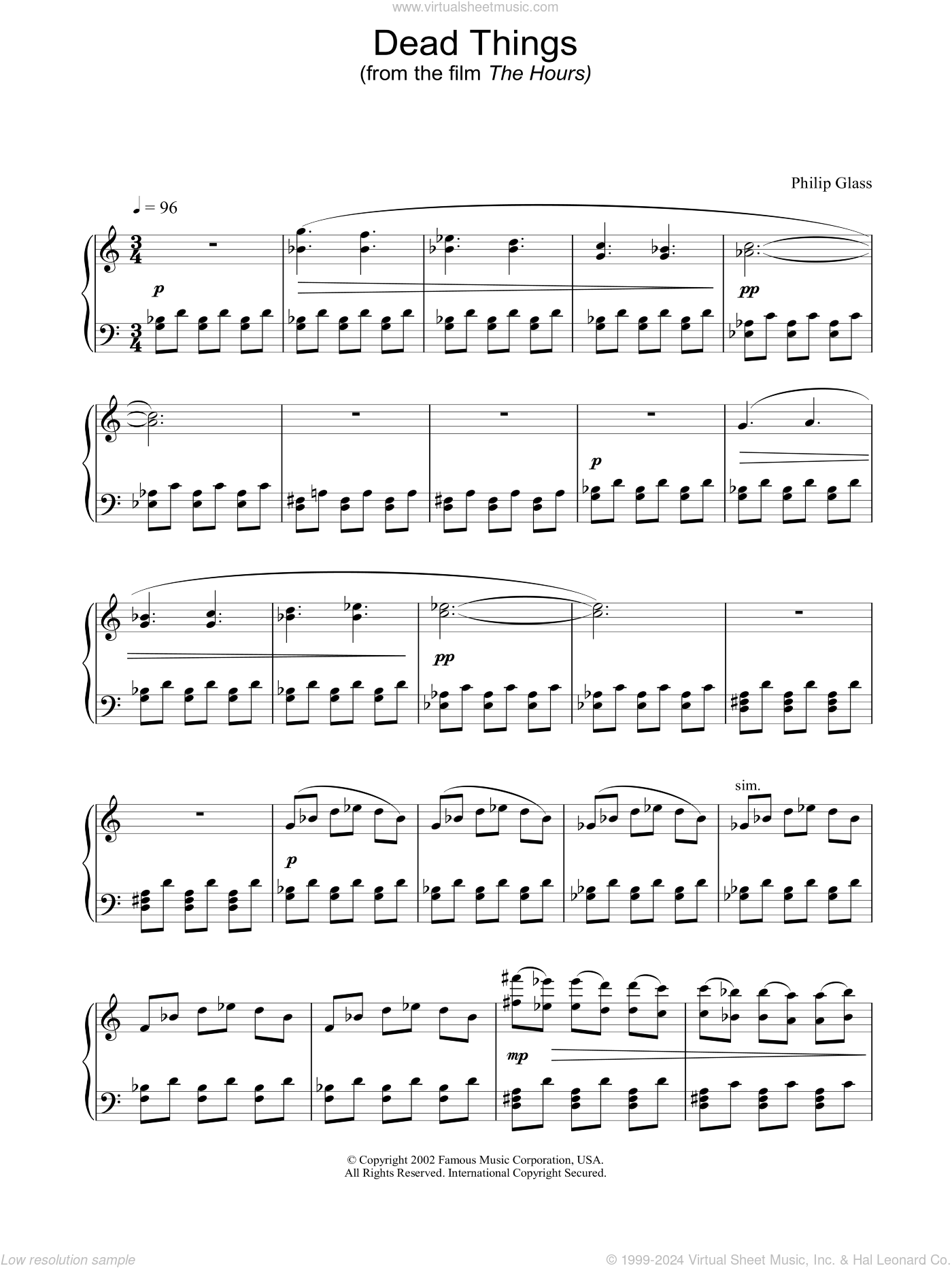 Dead Things sheet music for piano solo (PDF)