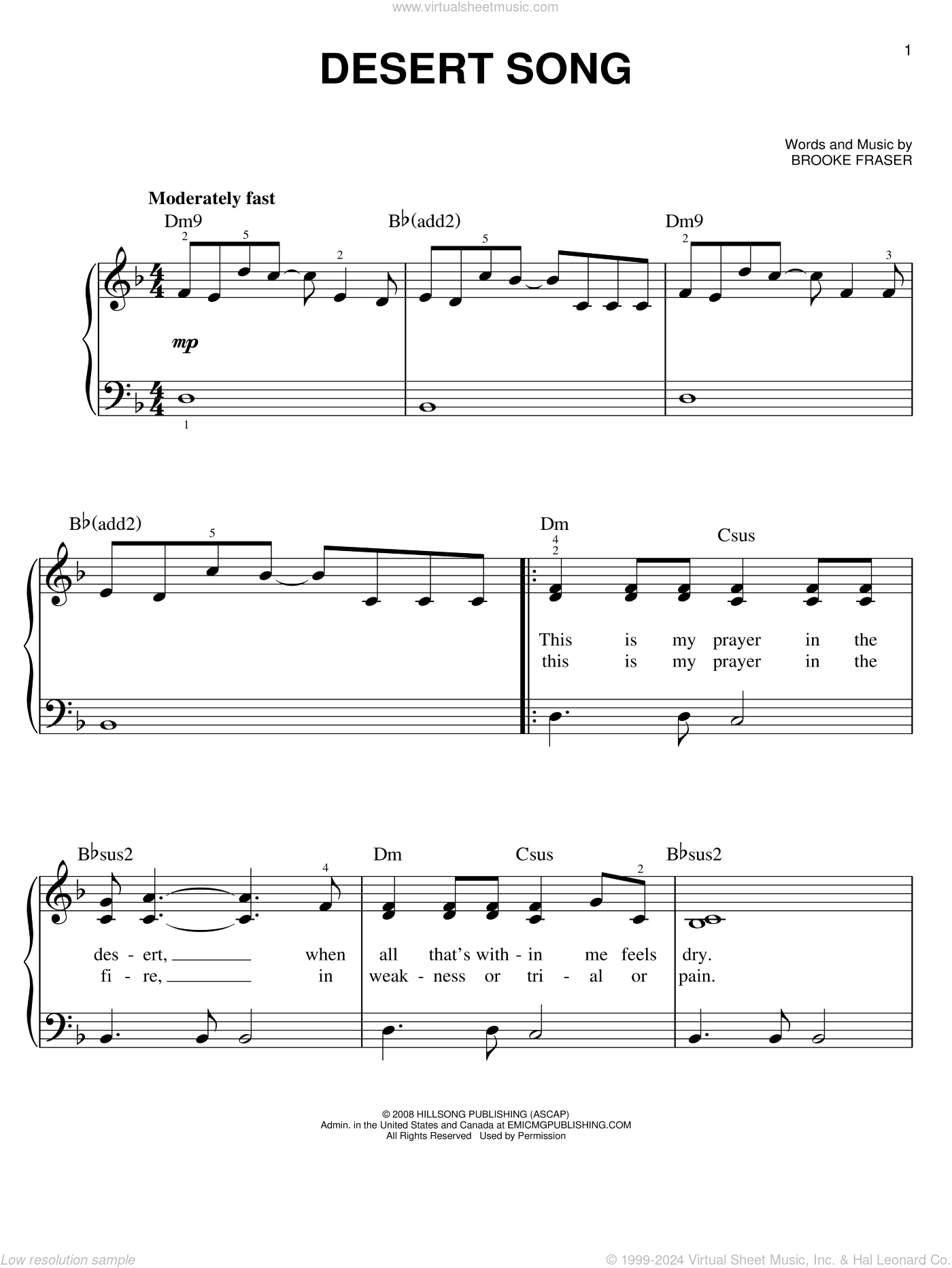 Hillsong Worship: Desert Song sheet music for piano solo (PDF)