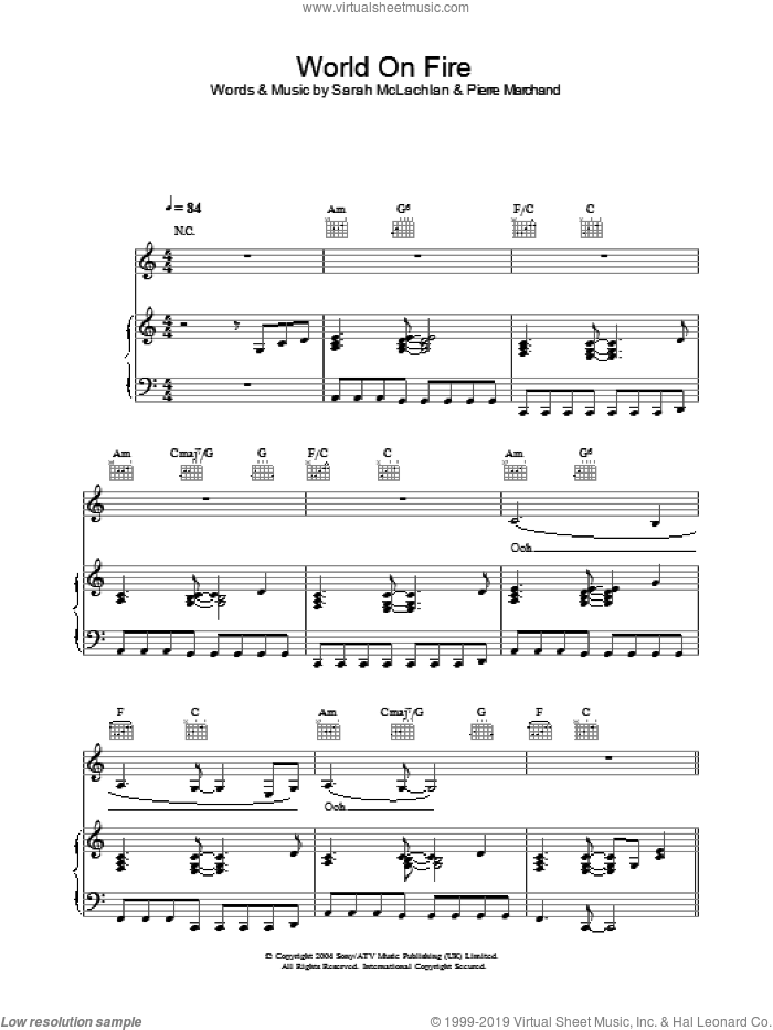 World On Fire sheet music for voice, piano or guitar (PDF)
