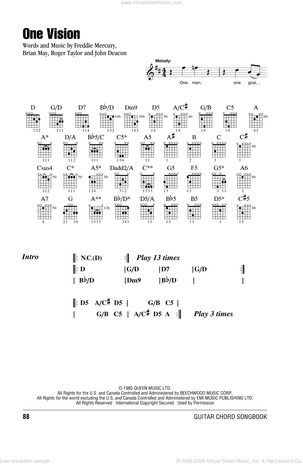 One Vision sheet music for guitar (chords) (PDF)