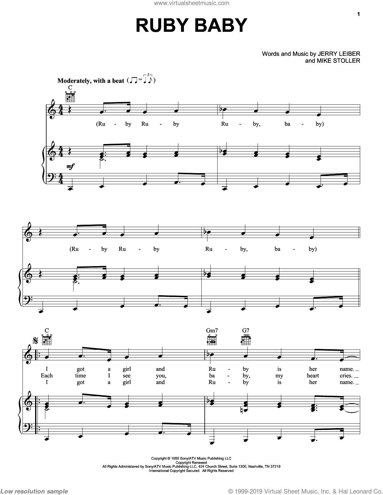Ruby Baby sheet music for voice, piano or guitar (PDF)