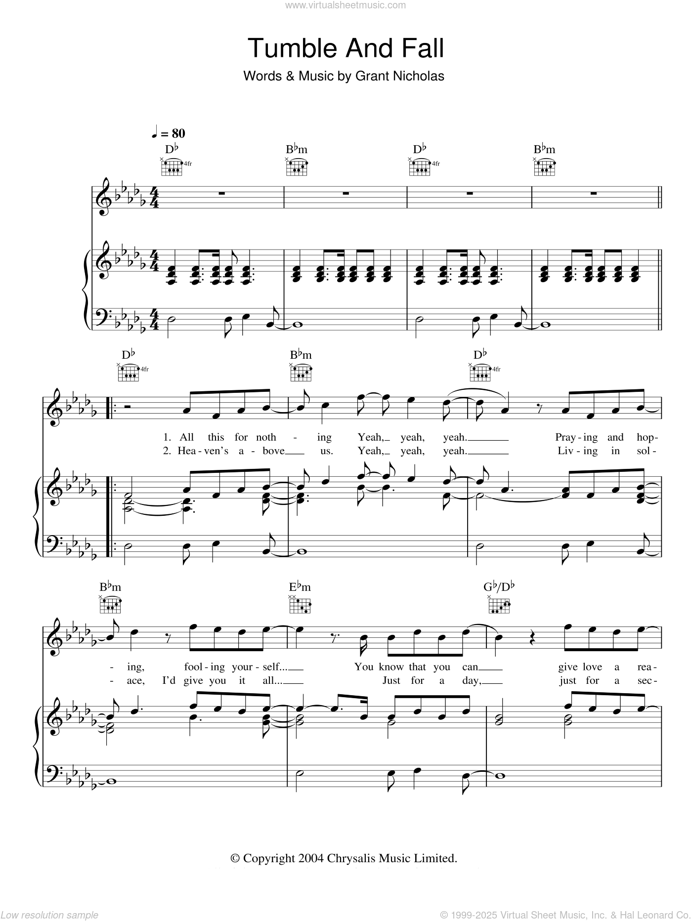 Tumble And Fall sheet music for voice, piano or guitar (PDF)