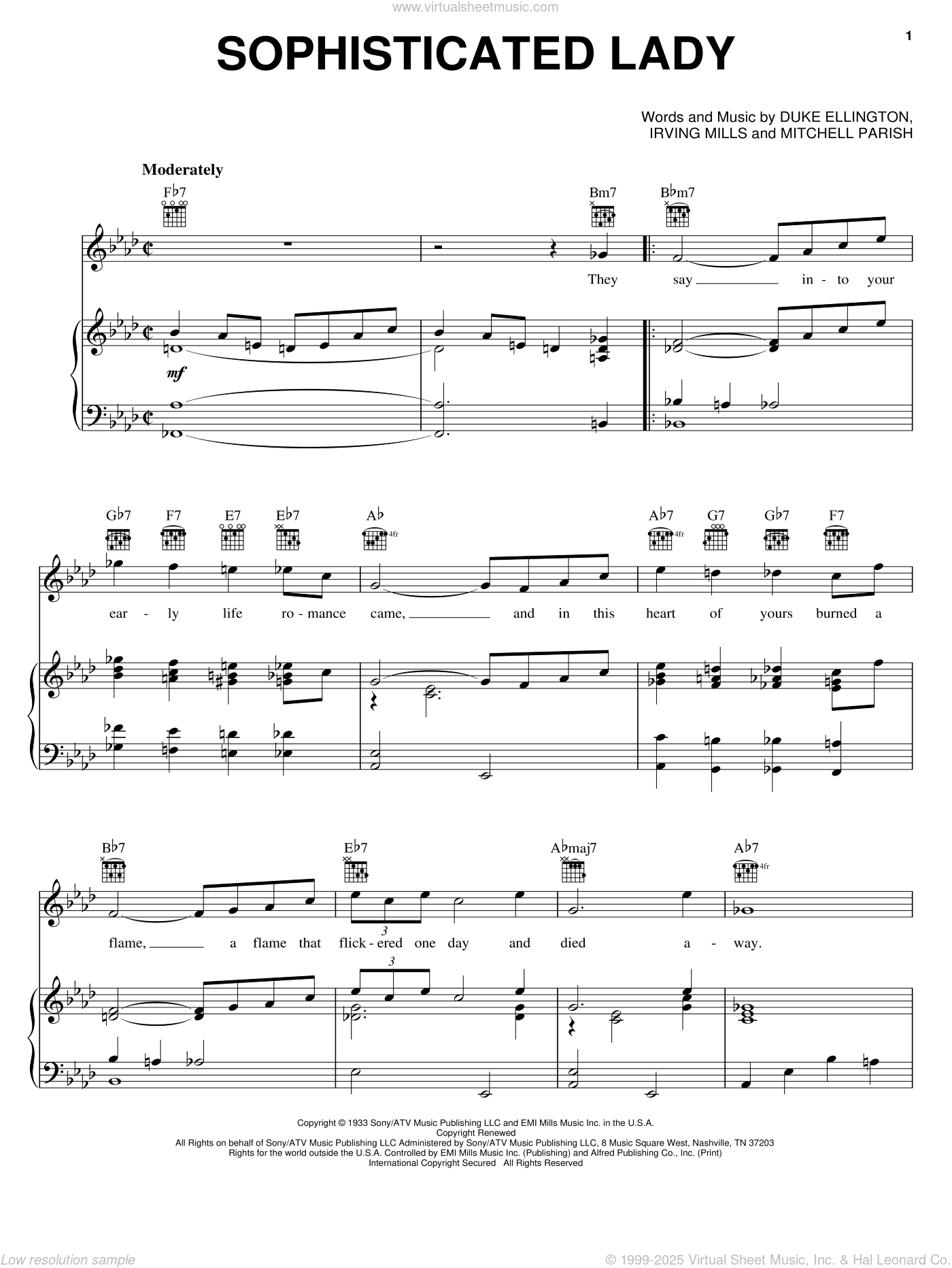 Sophisticated Lady sheet music for voice, piano or guitar (PDF)