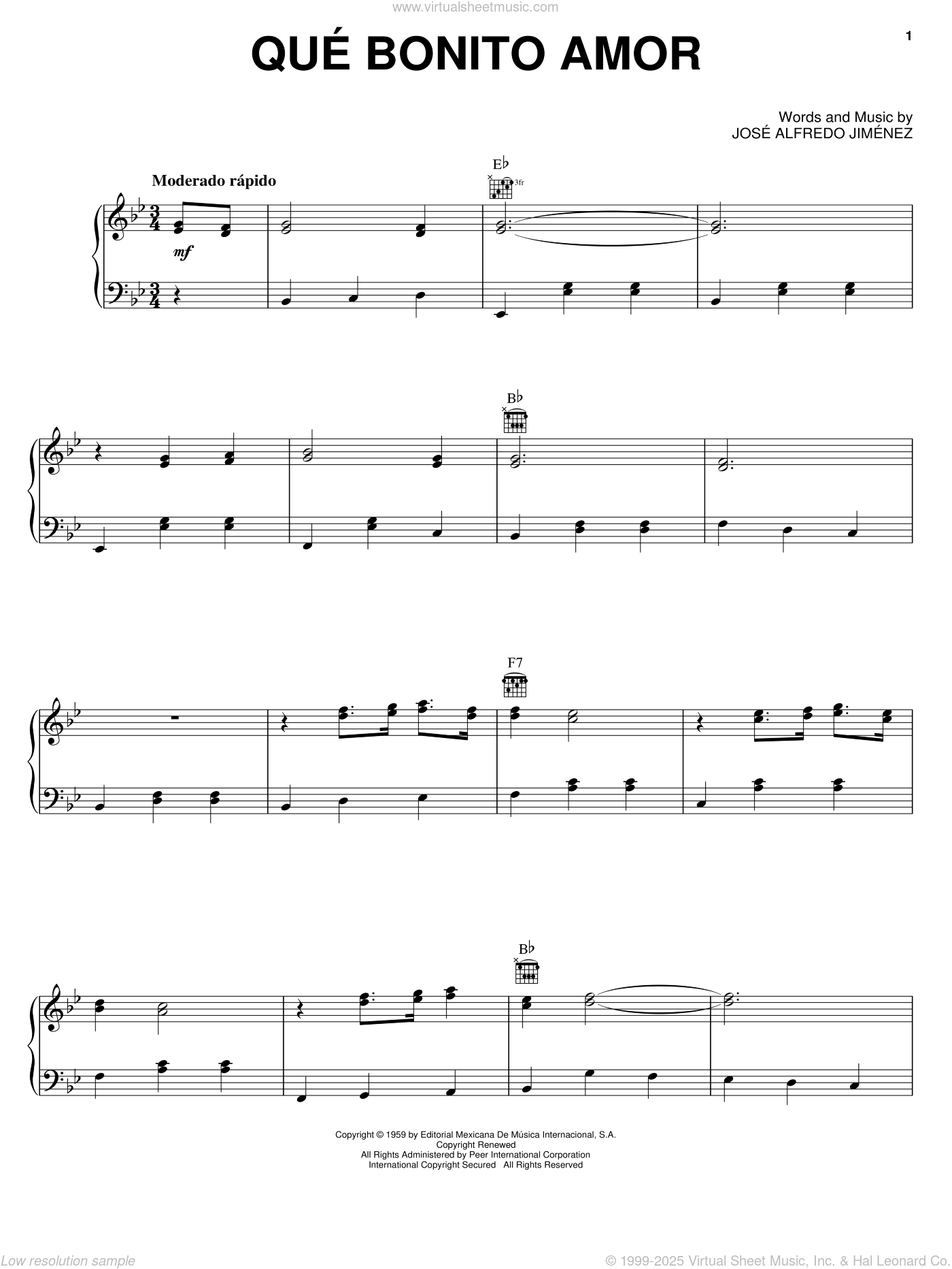 Que Bonito Amor sheet music for voice, piano or guitar (PDF)
