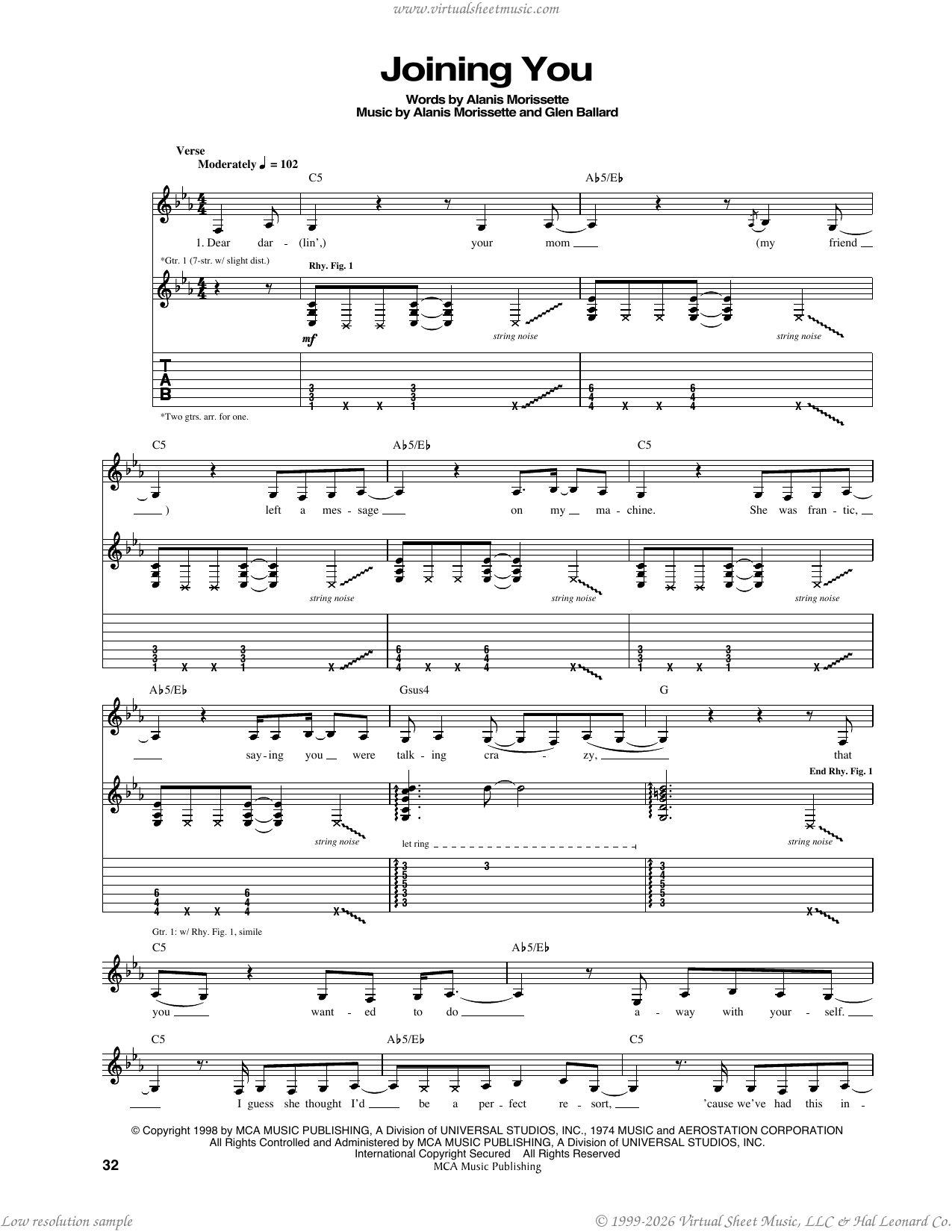 Joining You sheet music for guitar (tablature) (PDF)