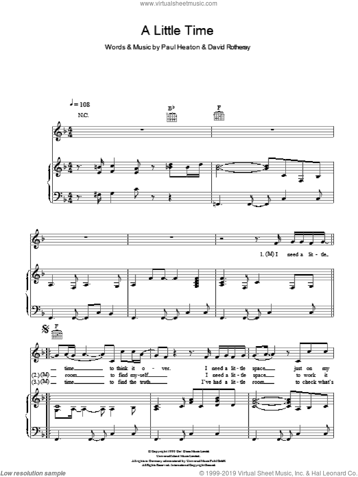 A Little Time sheet music for voice, piano or guitar v2