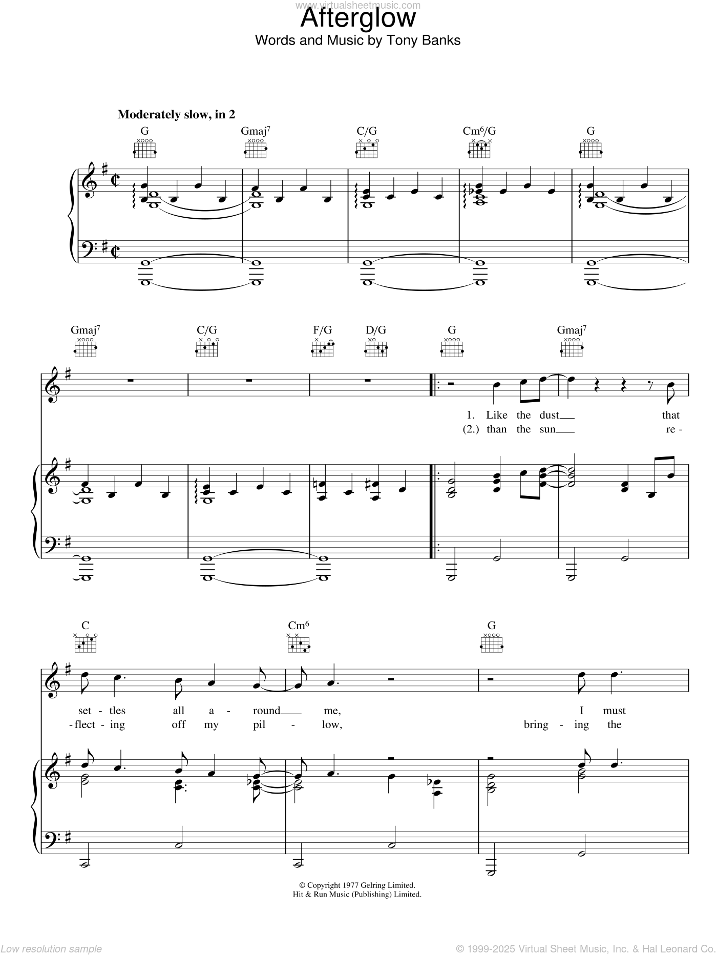 Afterglow sheet music for voice, piano or guitar v2
