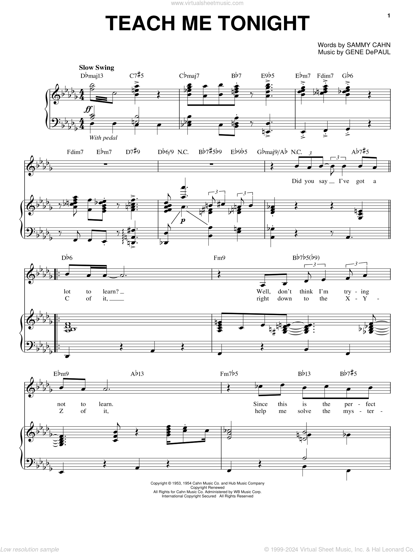 Joe Williams: Teach Me Tonight sheet music for voice and piano
