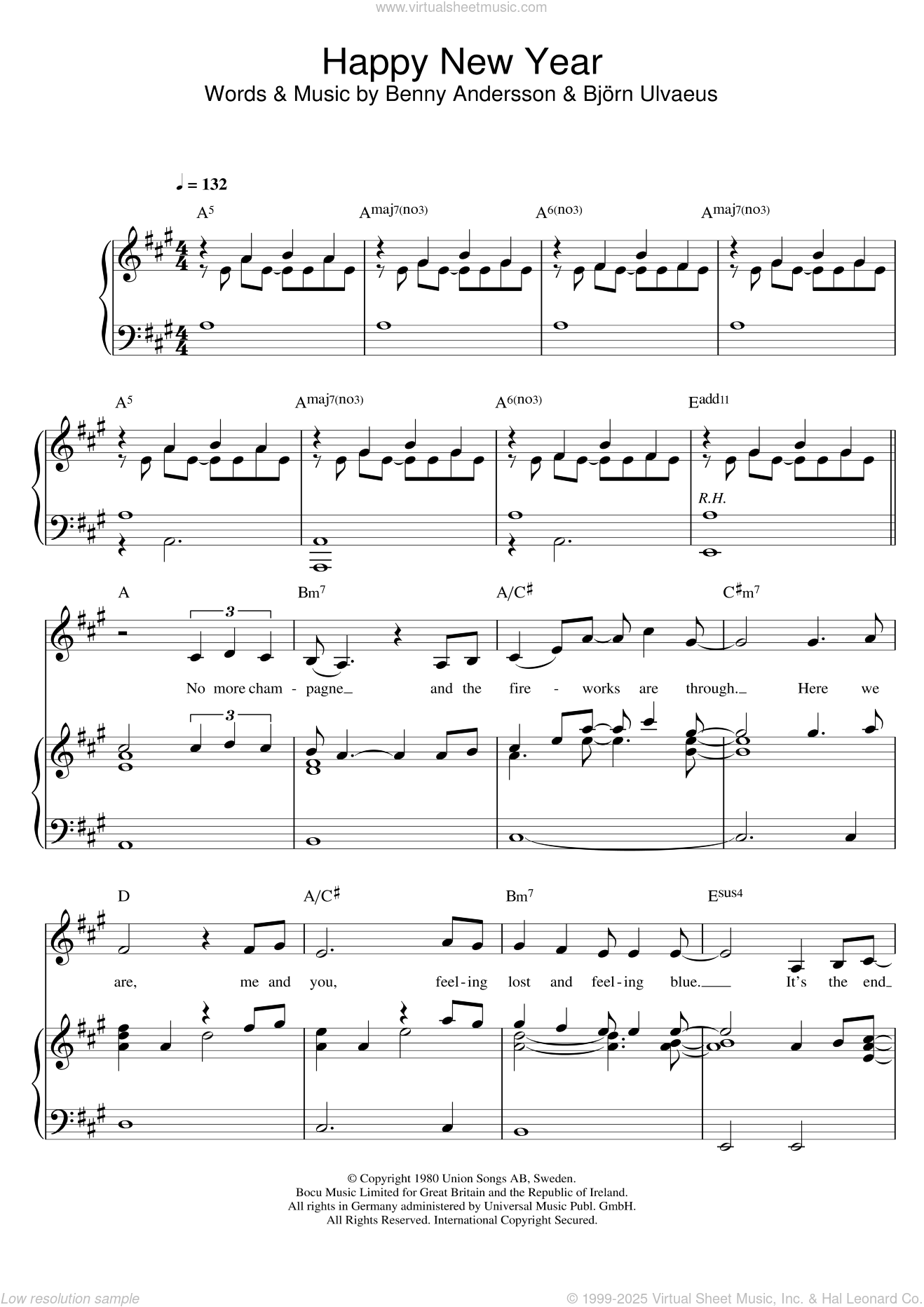 ABBA: Happy New Year sheet music for voice, piano or guitar (PDF)