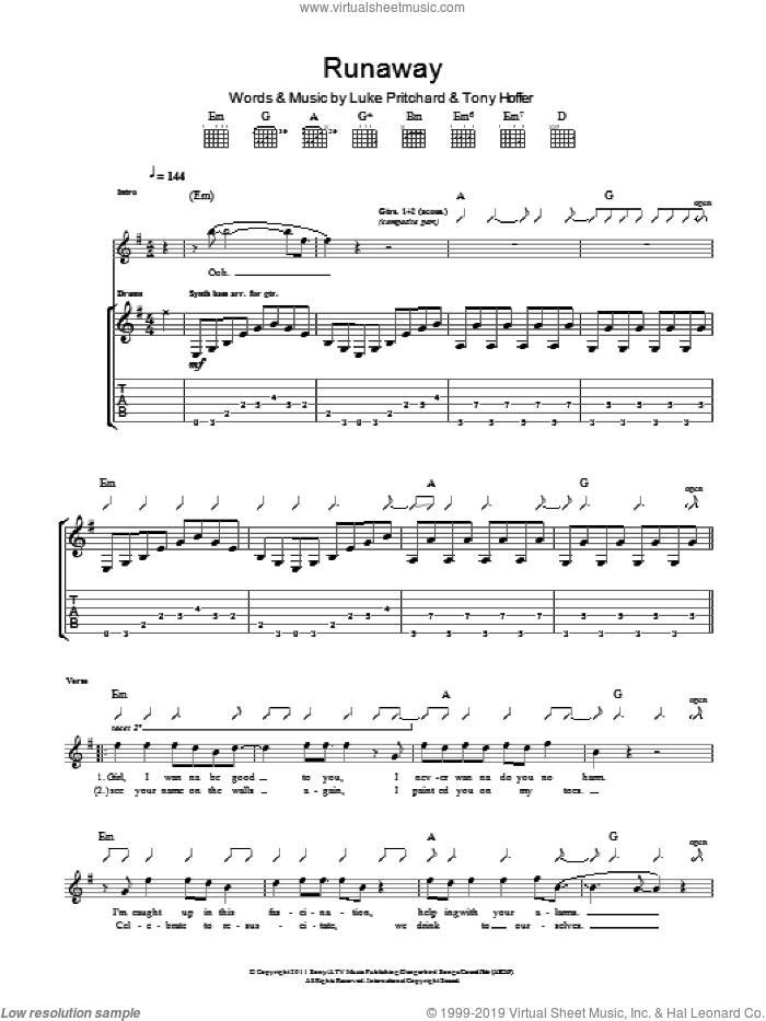 Runaway sheet music for guitar (tablature) (PDF)