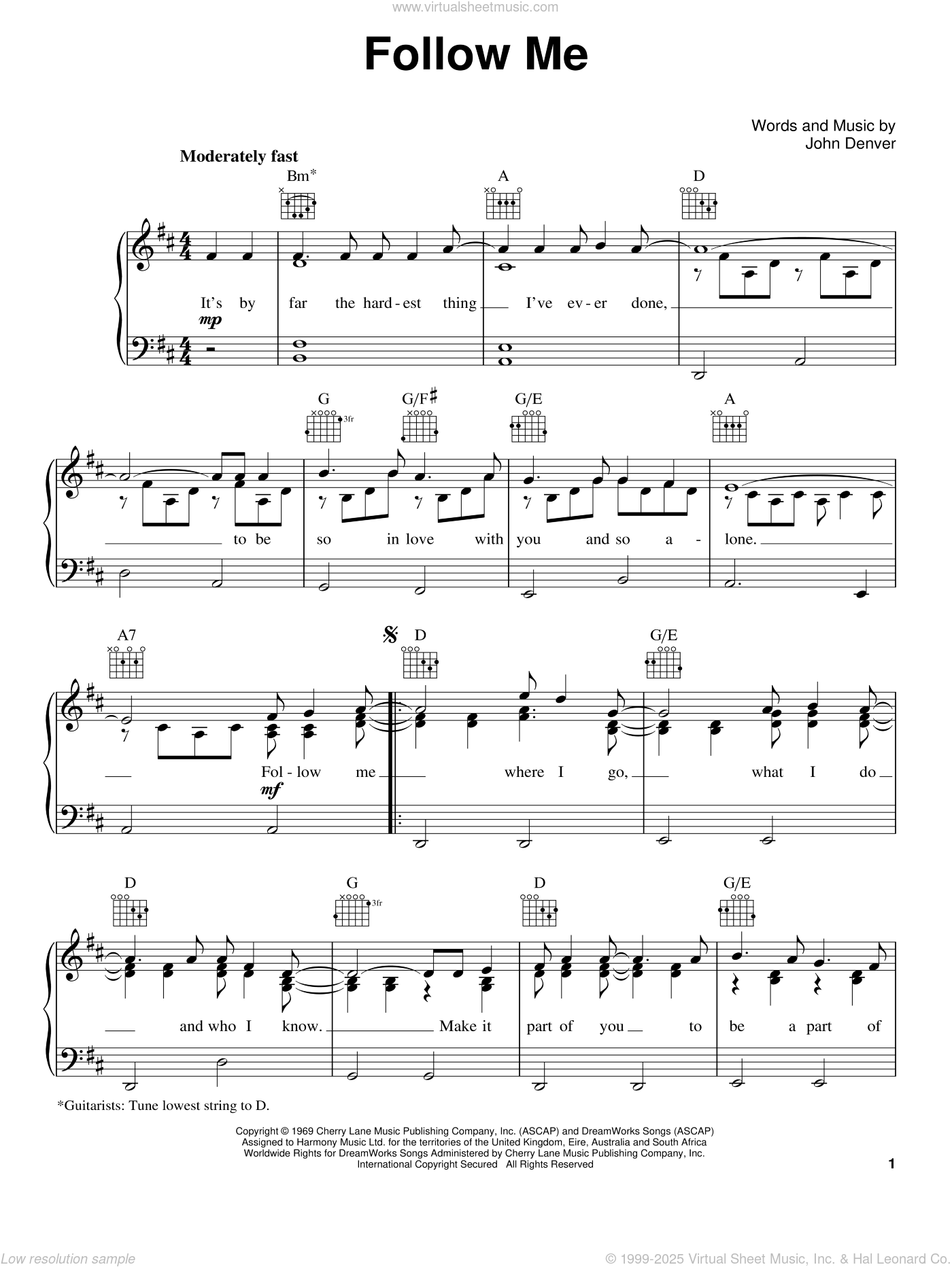 John Denver: Follow Me sheet music for voice, piano or guitar