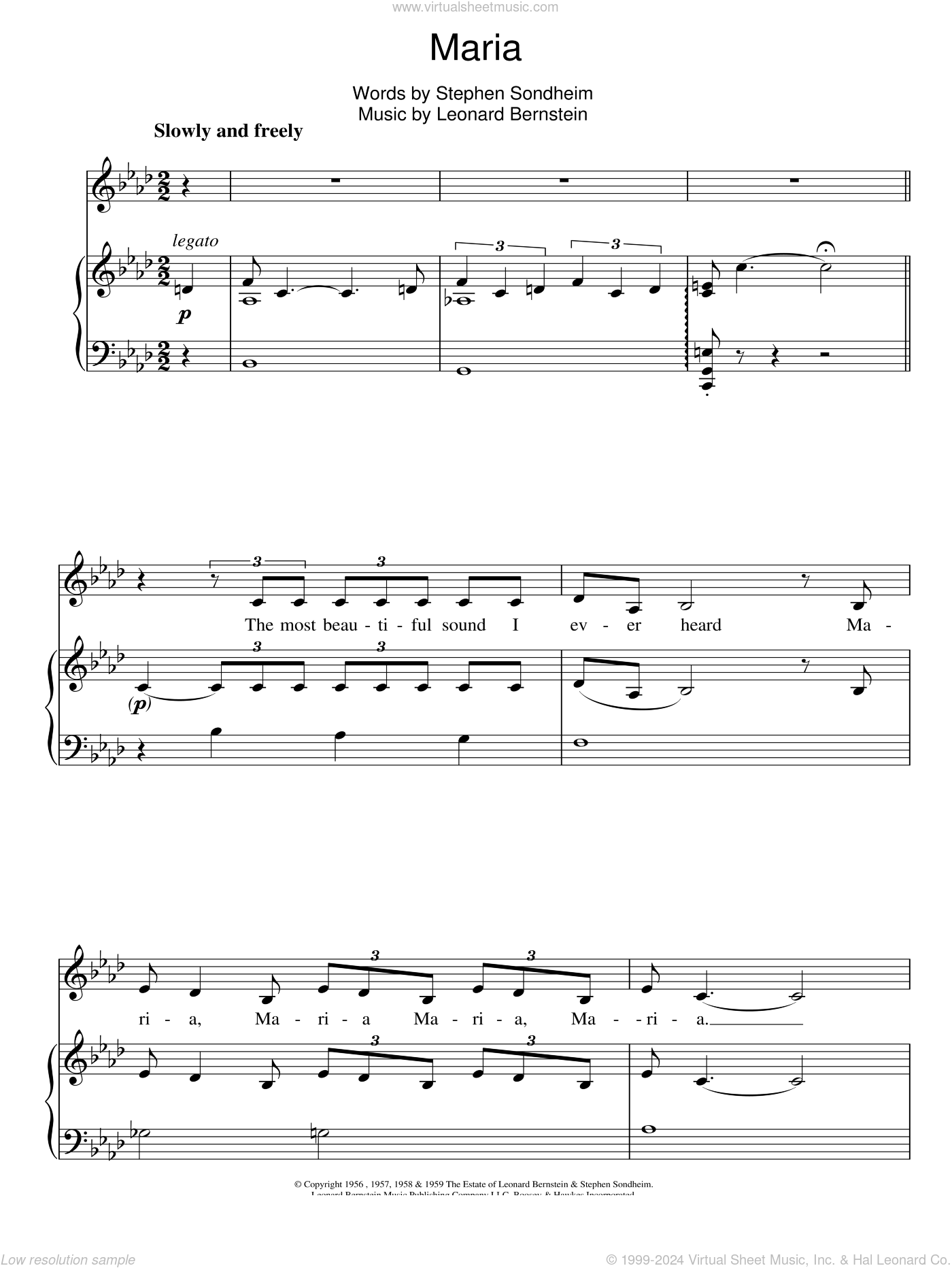 Maria (from West Side Story) sheet music for voice and piano