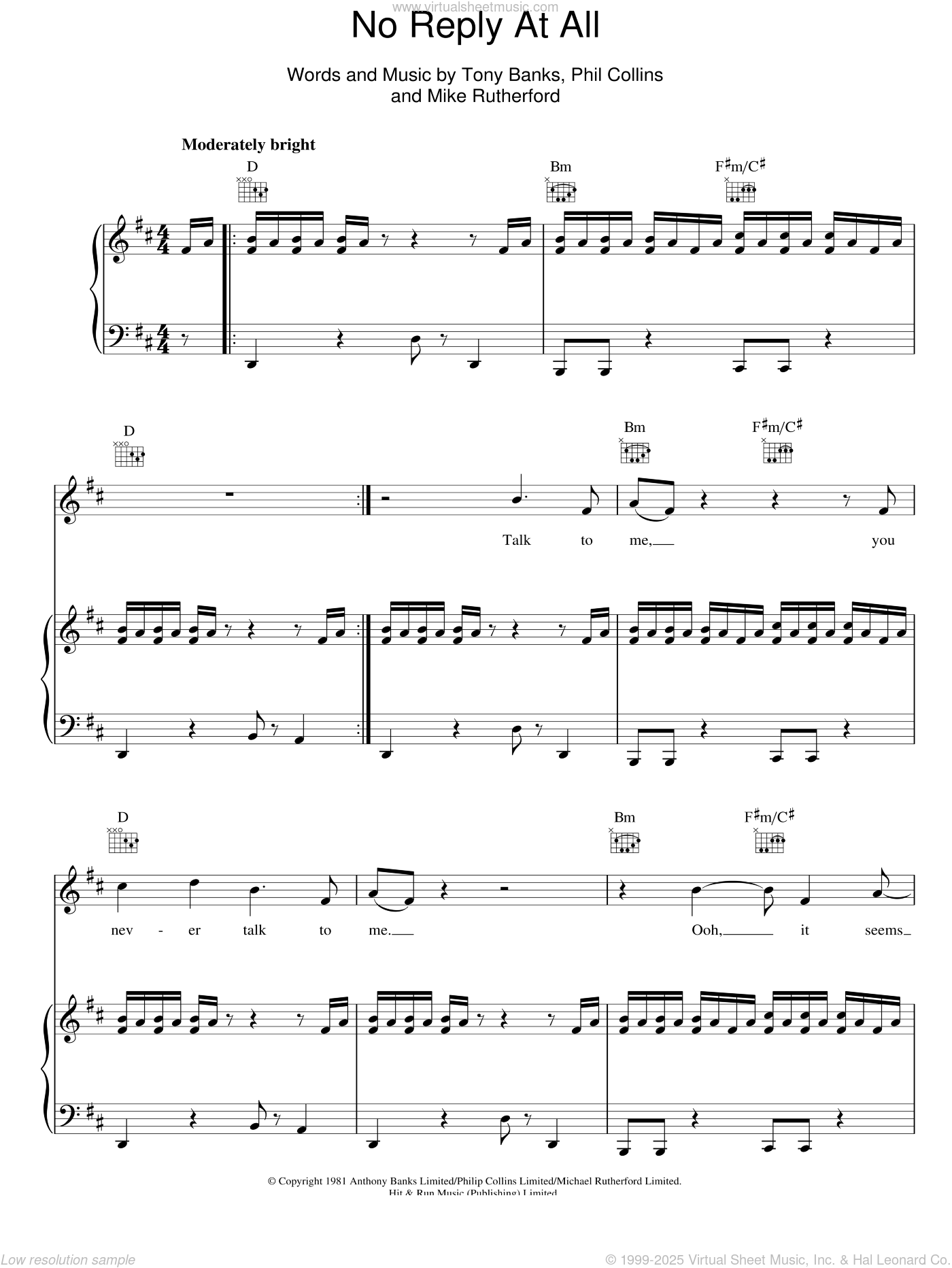 No Reply At All sheet music for voice, piano or guitar v2
