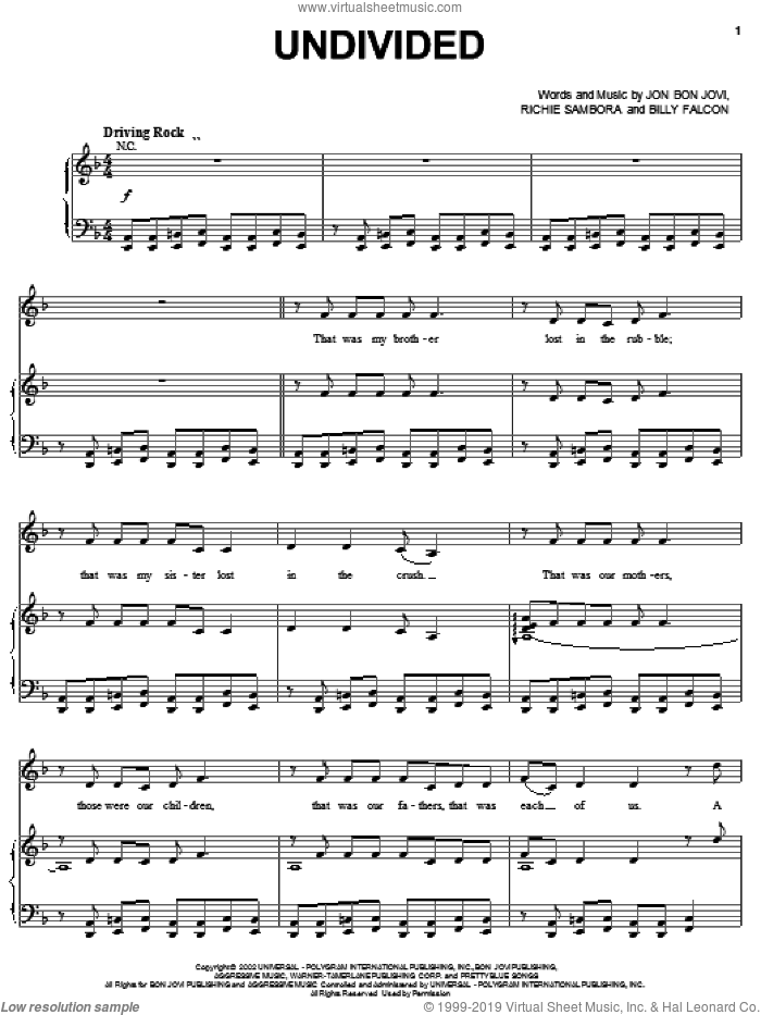 Bon Jovi: Undivided sheet music for voice, piano or guitar (PDF)