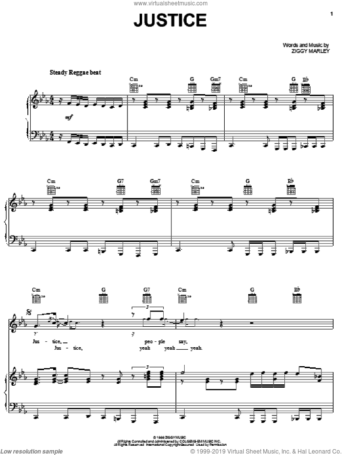 Justice sheet music for voice, piano or guitar (PDF-interactive)
