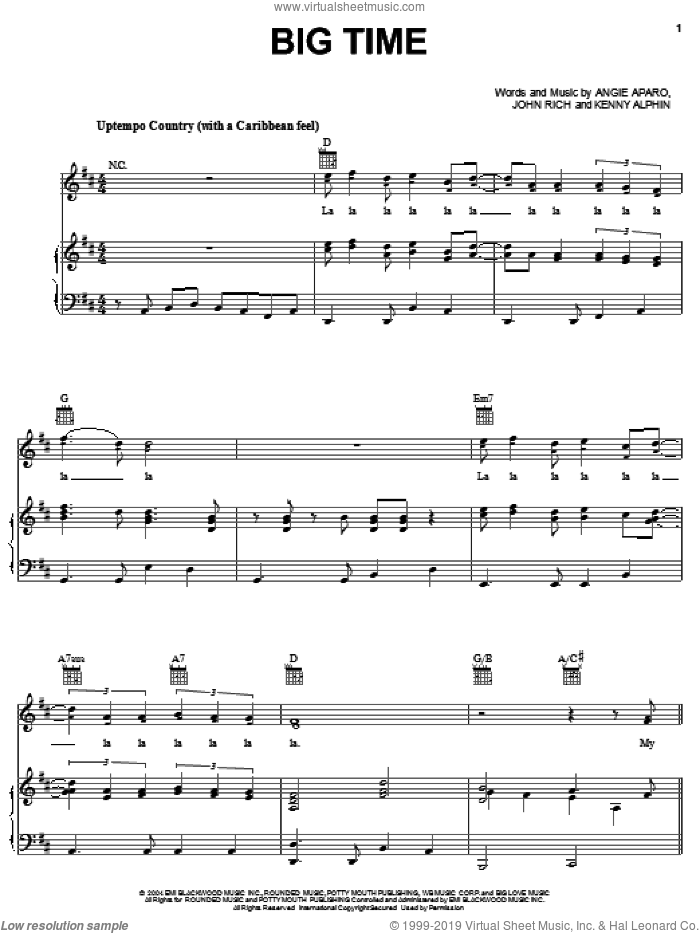 Big Time sheet music for voice, piano or guitar (PDF-interactive)