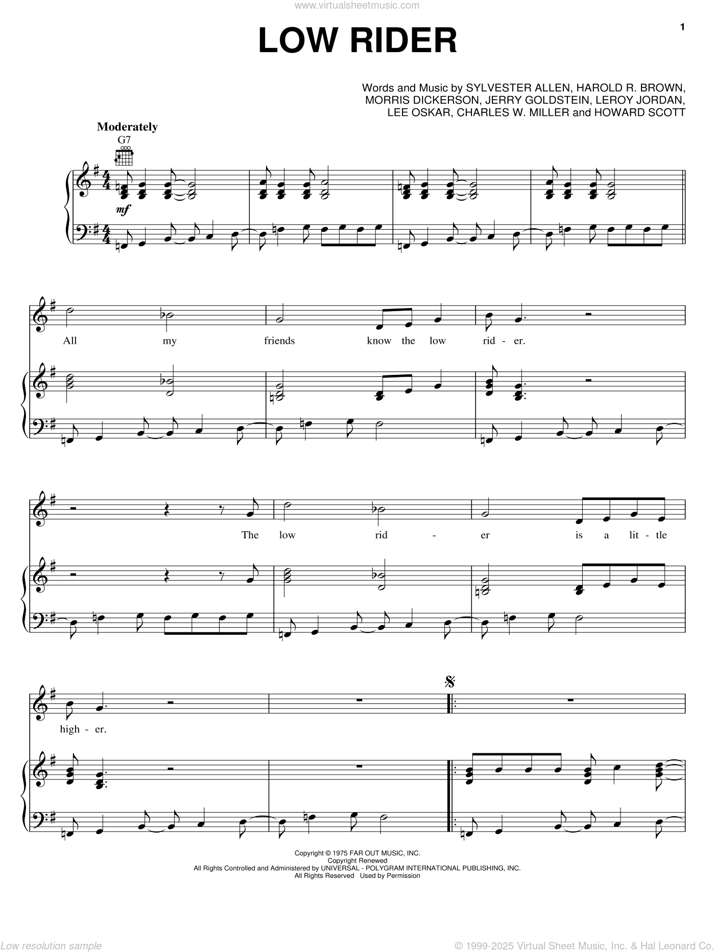 Low Rider sheet music for voice, piano or guitar (PDF)