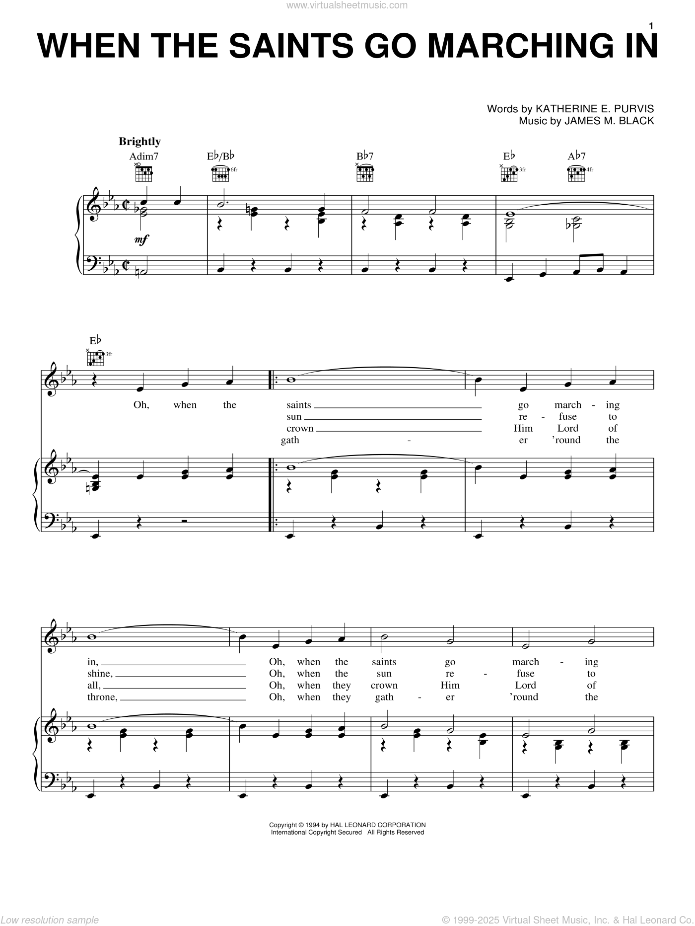 When The Saints Go Marching In sheet music for voice, piano or guitar