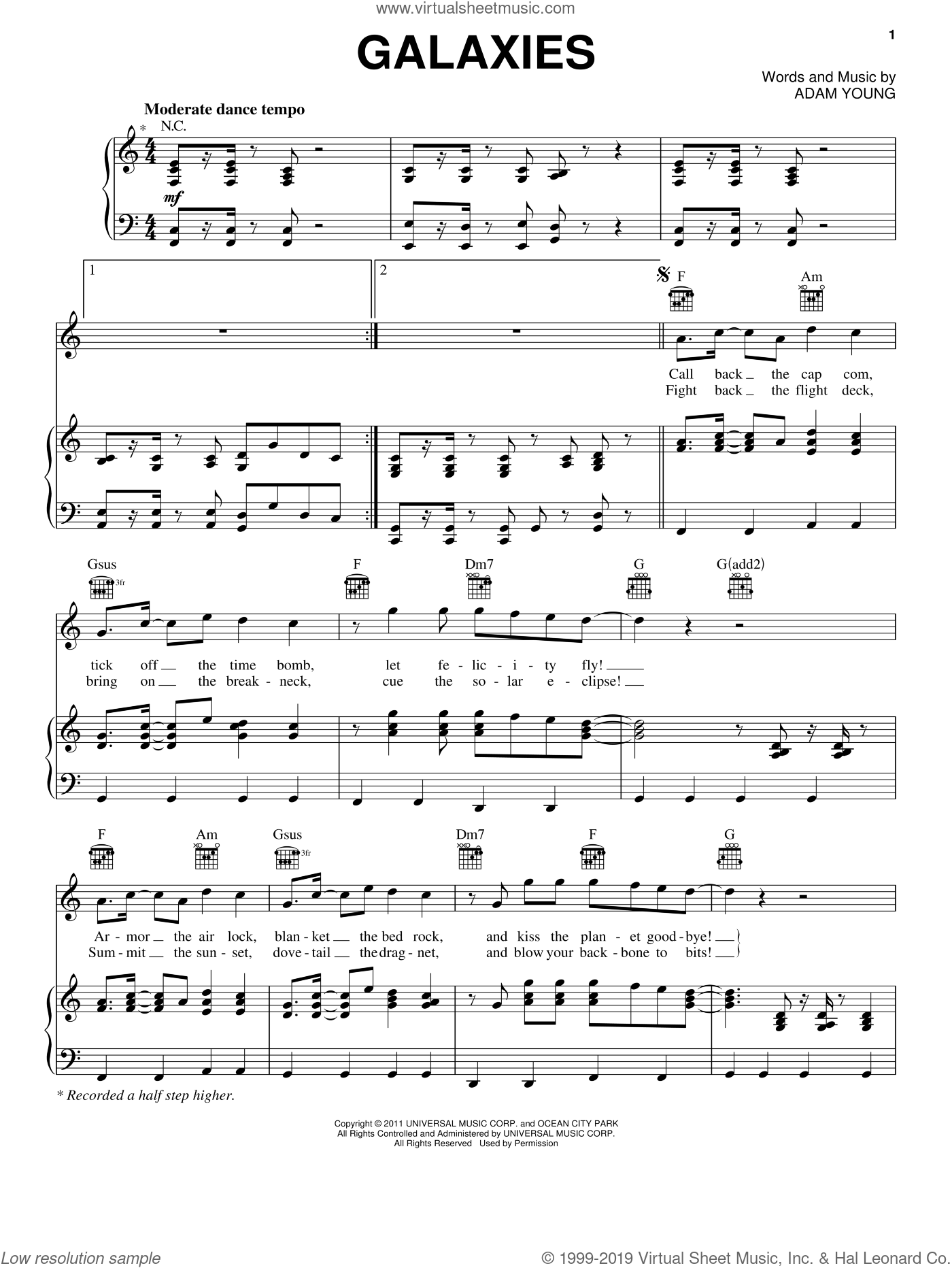 Galaxies sheet music for voice, piano or guitar (PDF-interactive)