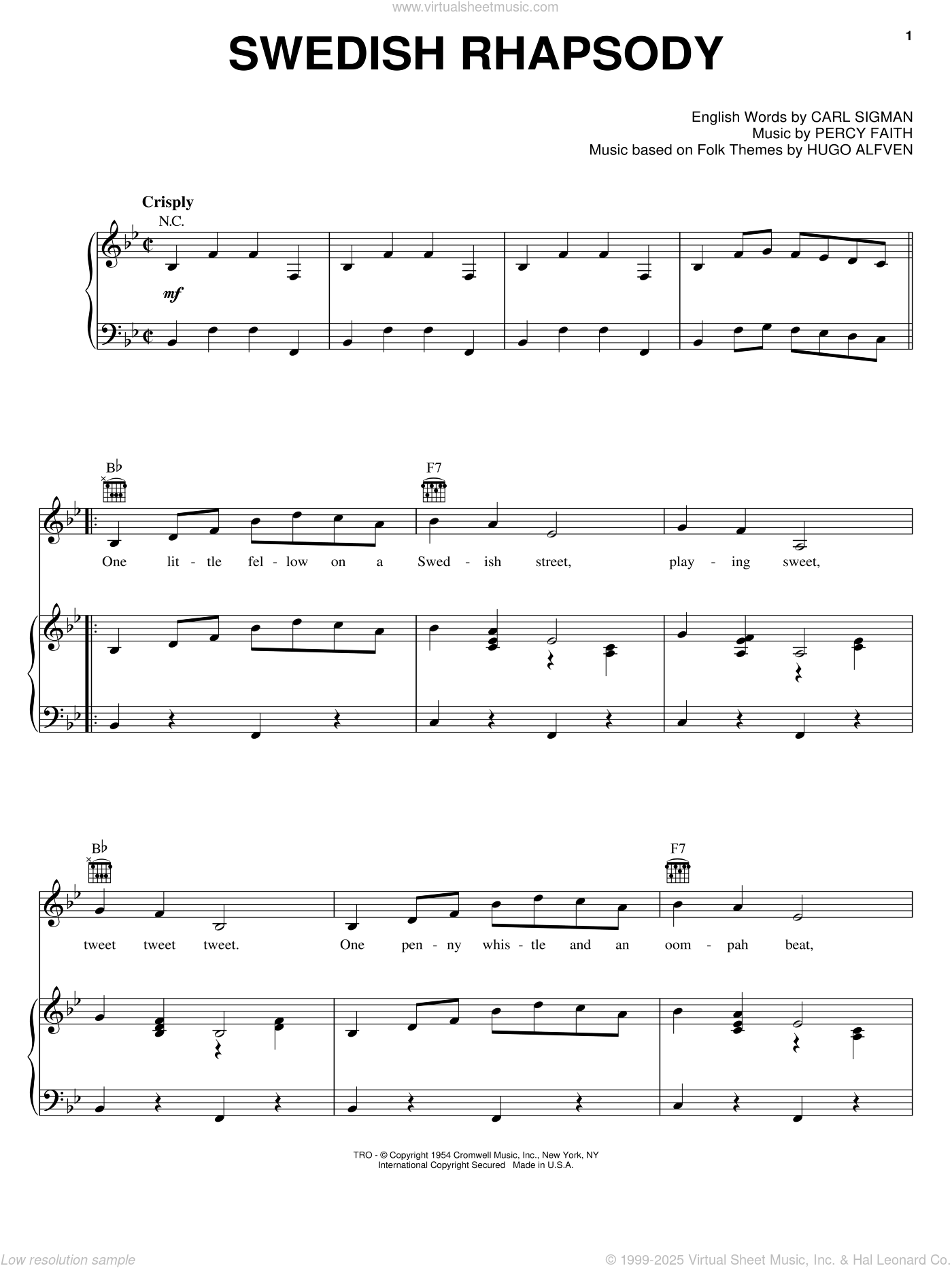 Swedish Rhapsody sheet music for voice, piano or guitar (PDF)