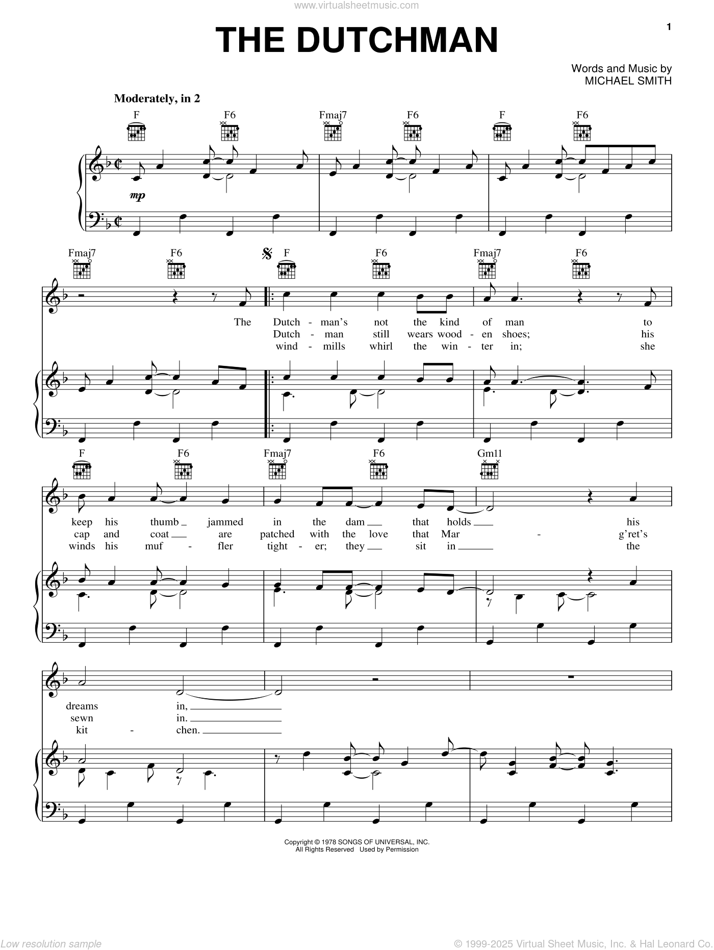 The Dutchman sheet music for voice, piano or guitar (PDF)