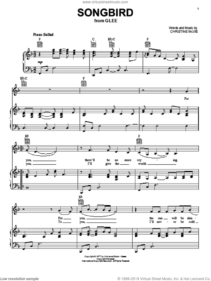 Glee Cast: Songbird sheet music for voice, piano or guitar (PDF)