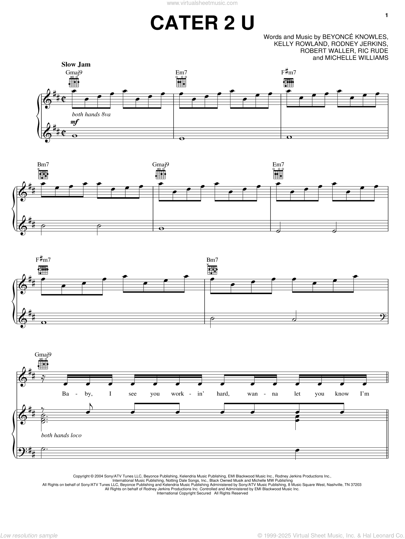 Cater 2 U sheet music for voice, piano or guitar (PDF)