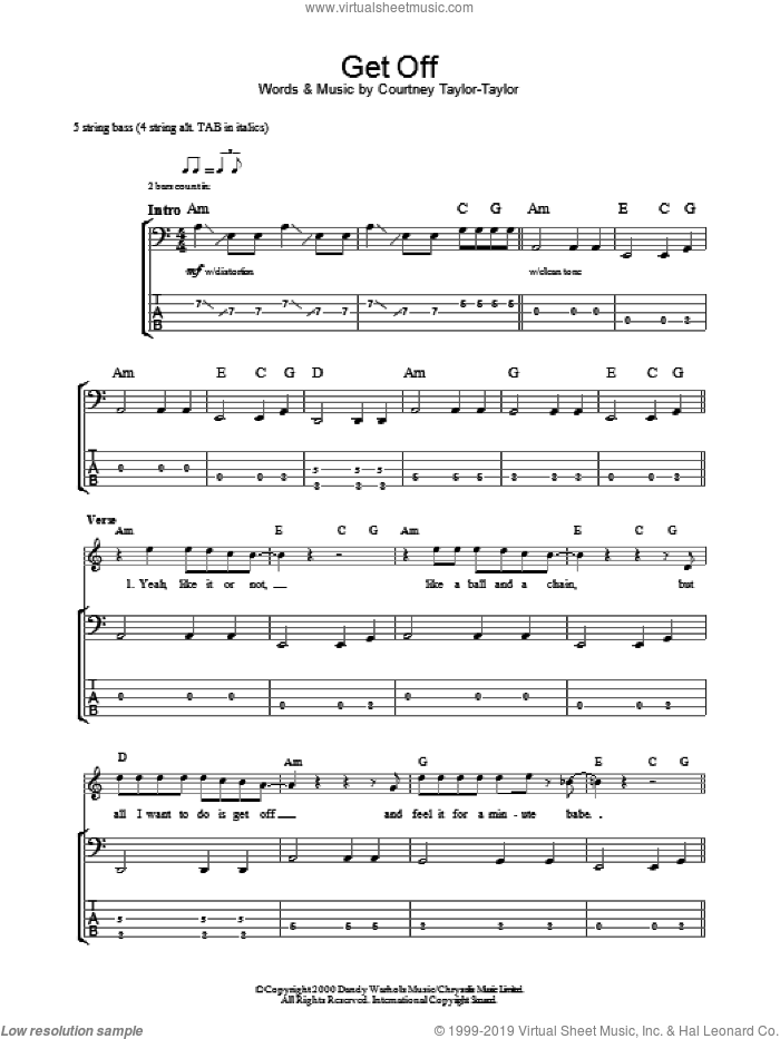 Get Off sheet music for bass (tablature) (bass guitar) (PDF)