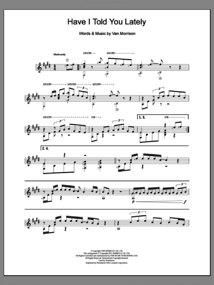 Morrison - Have I Told You Lately sheet music (easy) for guitar solo (chords)