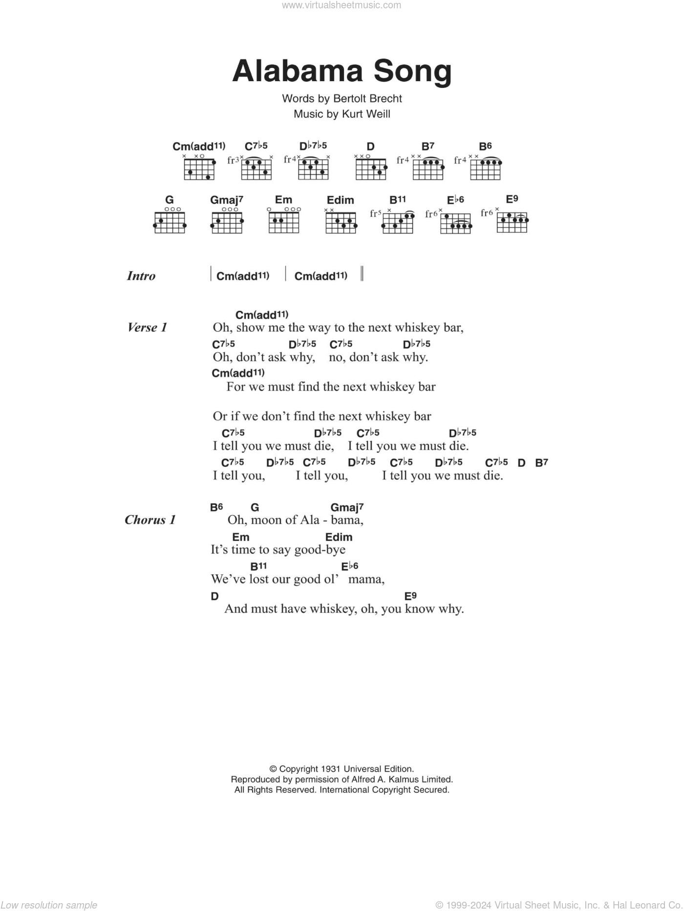 Alabama Song sheet music for guitar (chords) (PDF)