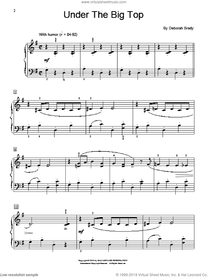 Under The Big Top sheet music for piano solo (elementary) (PDF)
