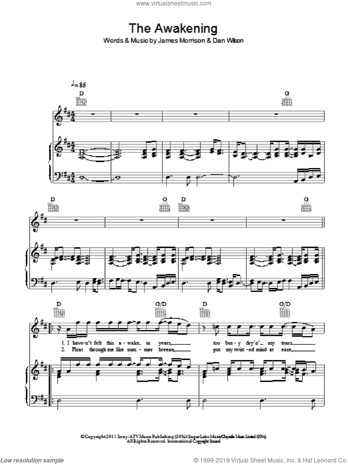 The Awakening sheet music for voice, piano or guitar (PDF)