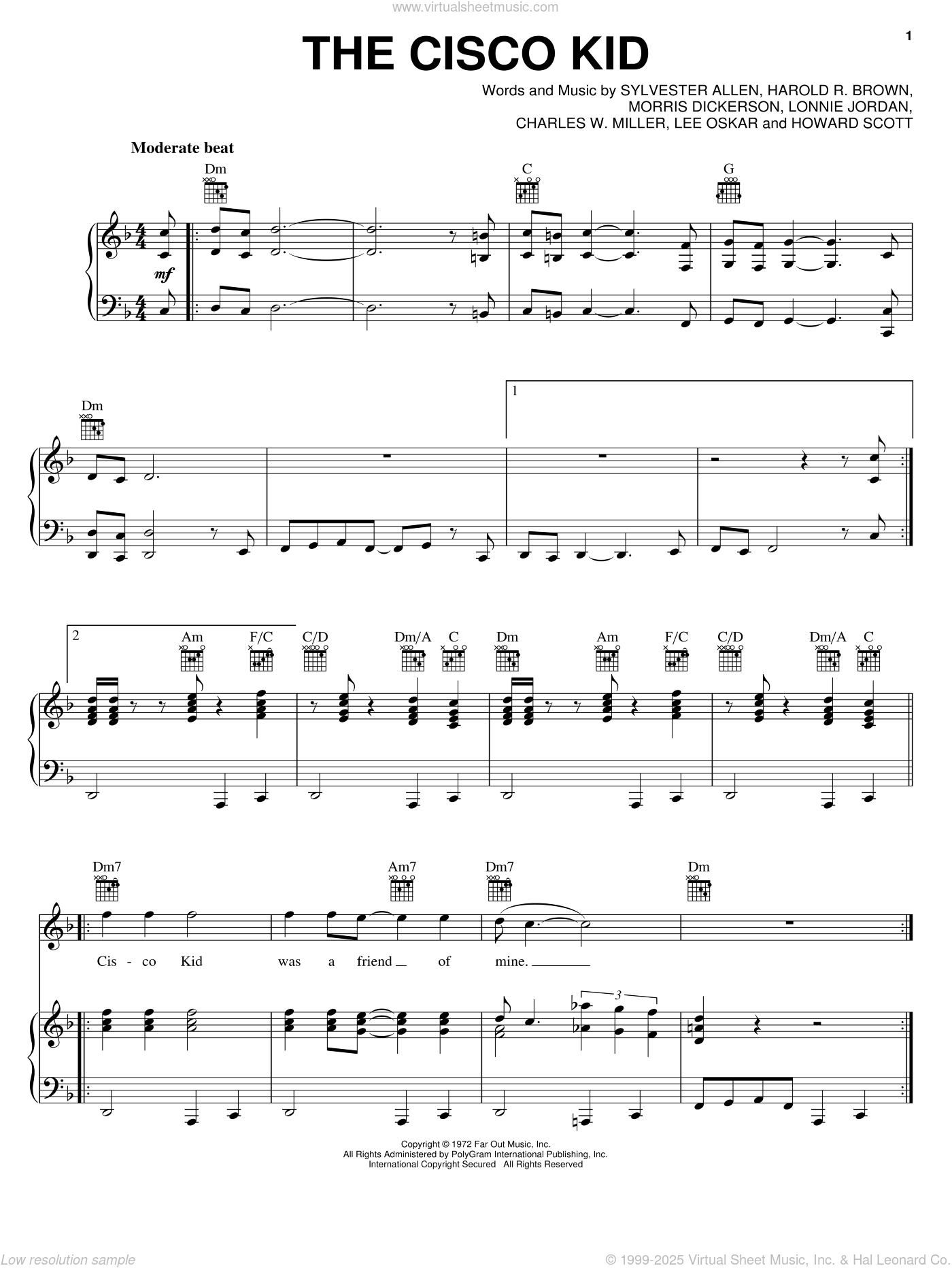 The Cisco Kid sheet music for voice, piano or guitar (PDF)