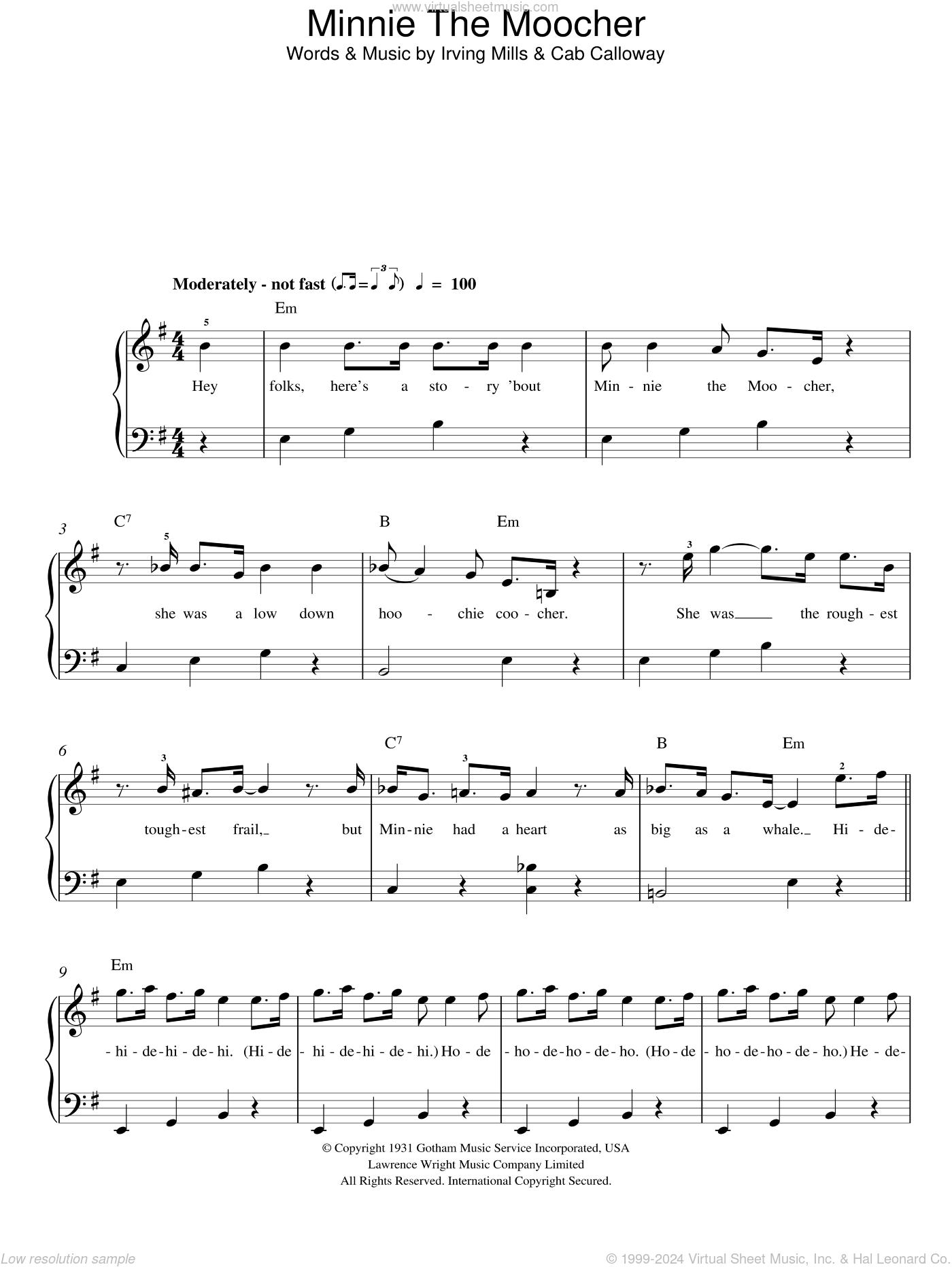 Minnie The Moocher sheet music for piano solo (PDF) v2