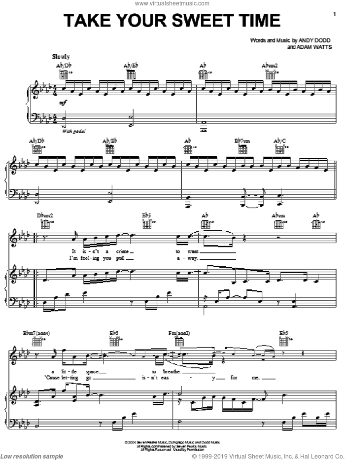 Take Your Sweet Time sheet music for voice, piano or guitar (PDF)