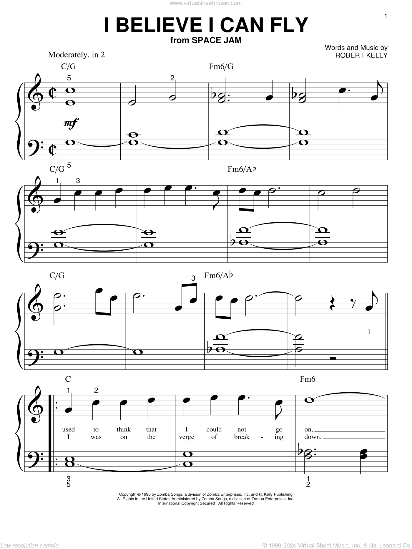 I Believe I Can Fly sheet music for piano solo (big note book)