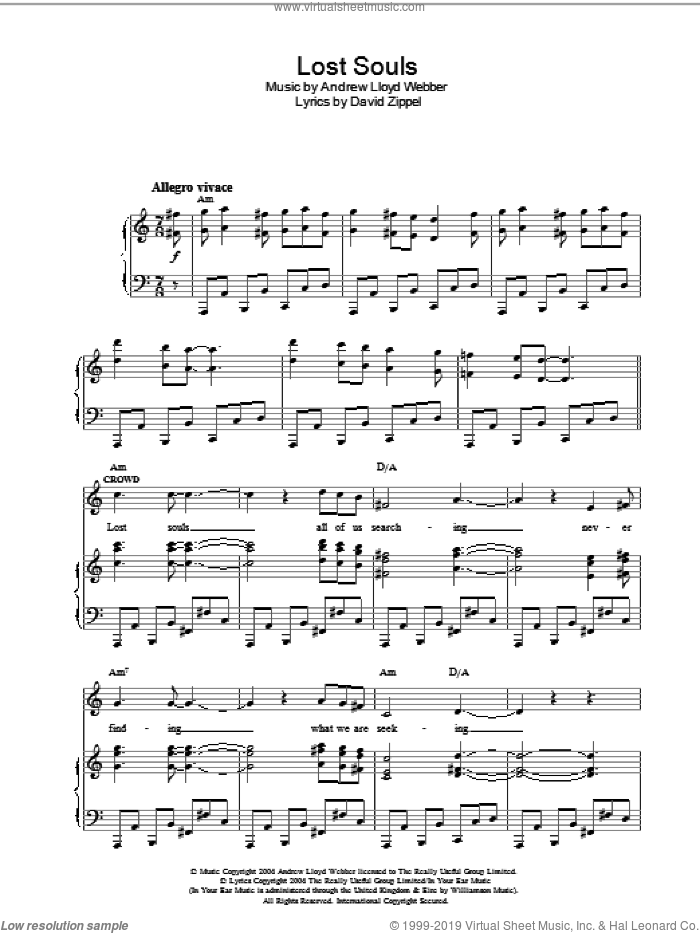 Lost Souls sheet music for voice, piano or guitar v2