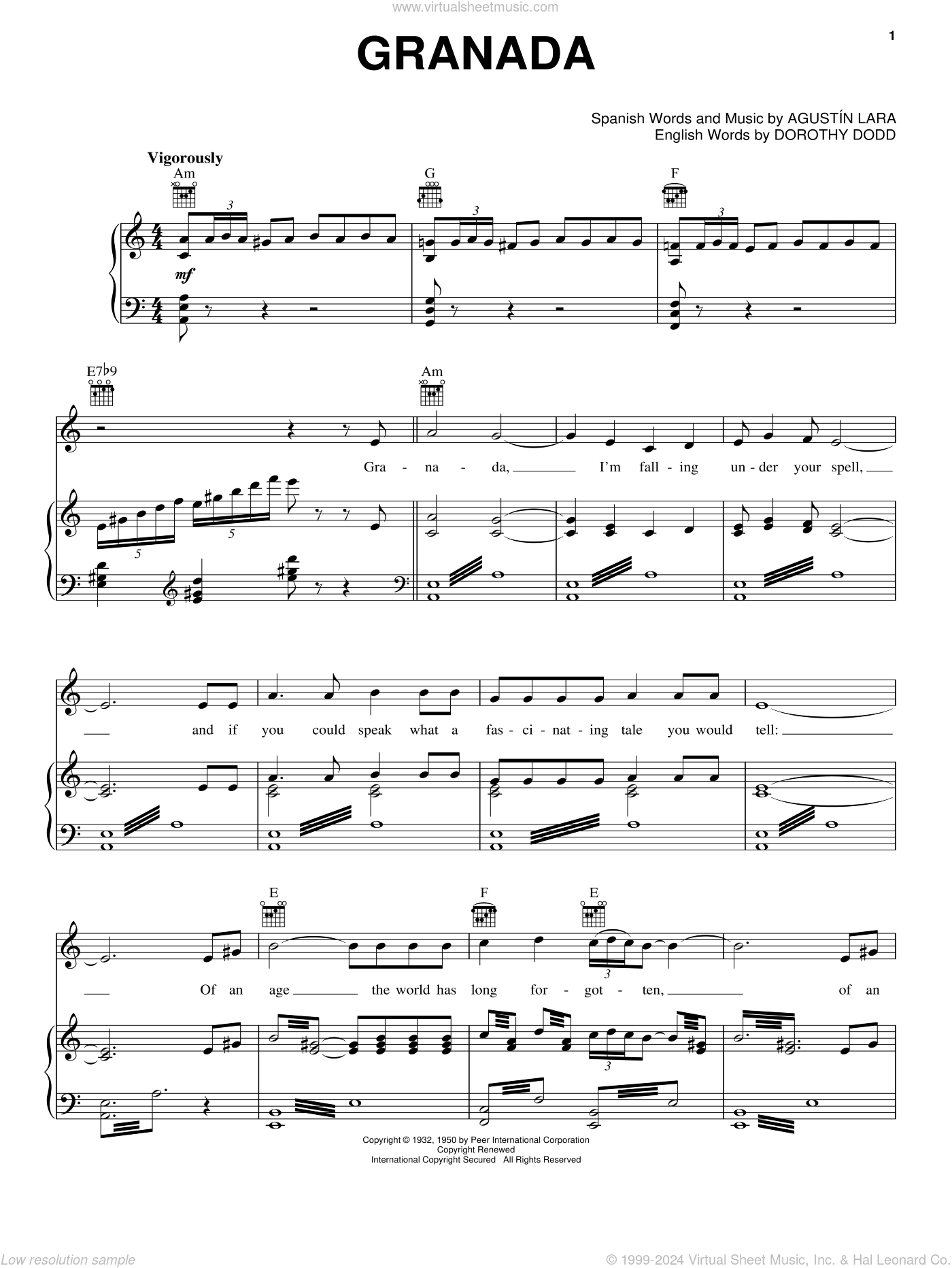 Granada sheet music for voice, piano or guitar (PDF) v2