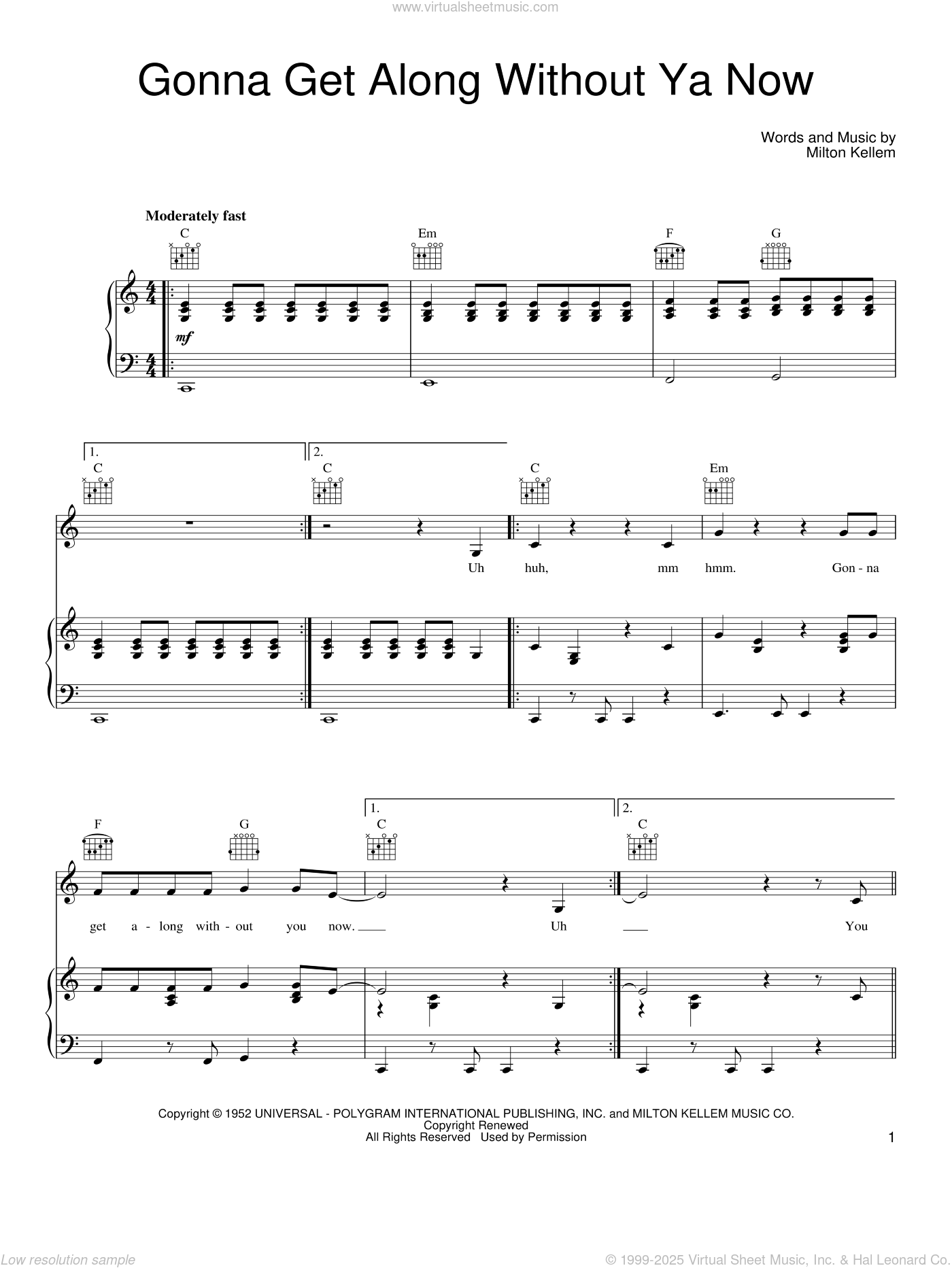 Gonna Get Along Without Ya Now sheet music for voice, piano or guitar