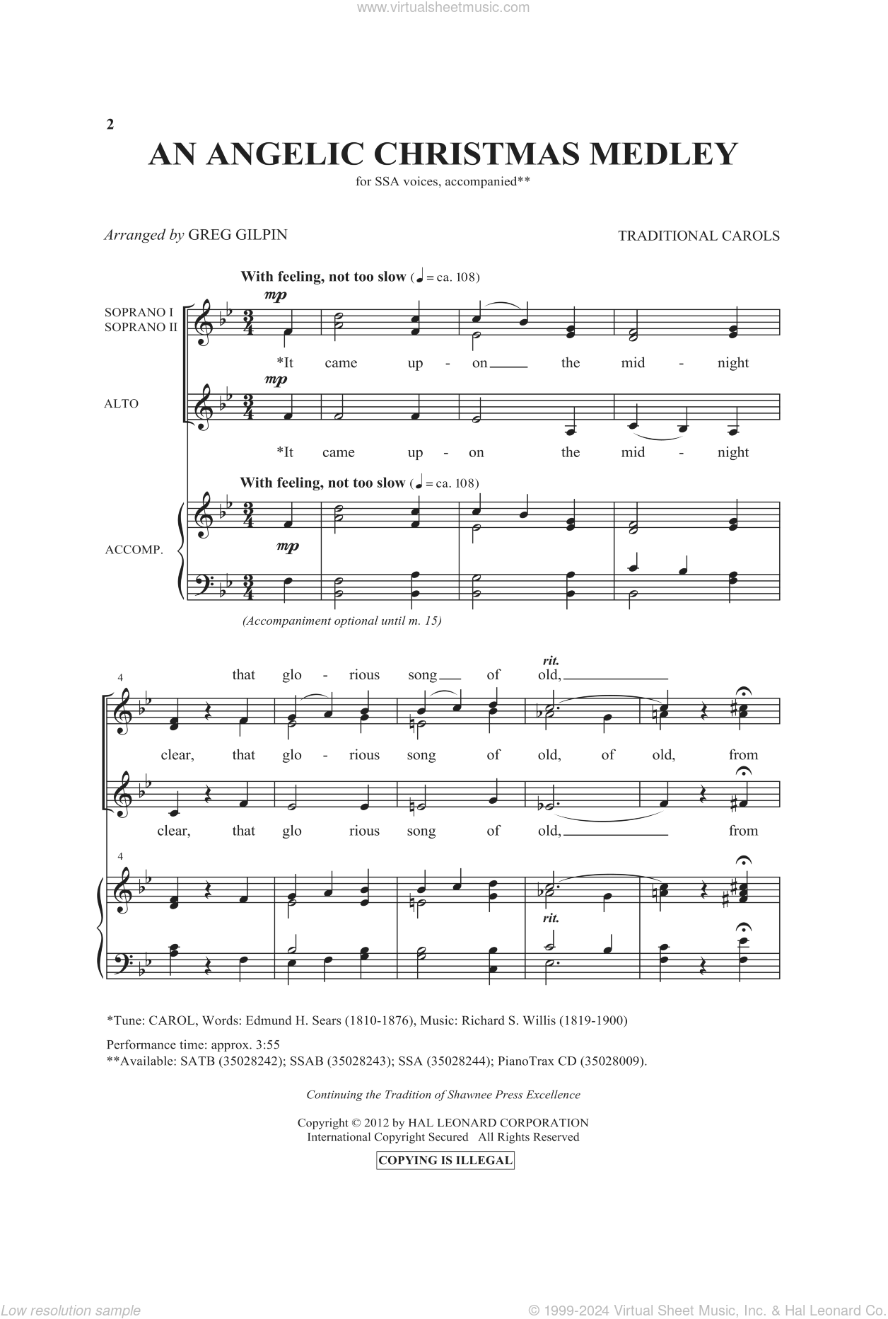 Gilpin - An Angelic Christmas Medley sheet music for choir (SSA ...