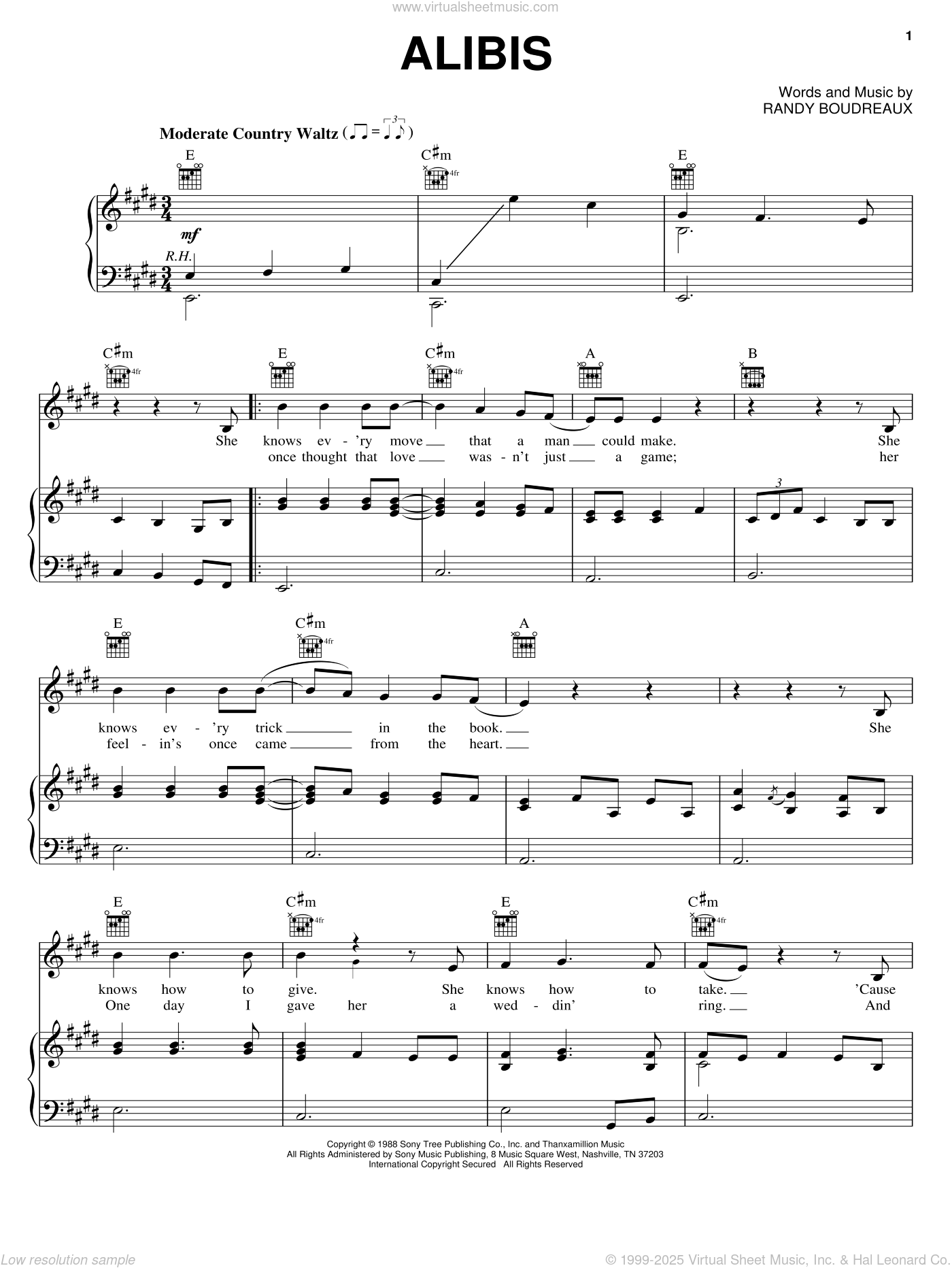 Alibis sheet music for voice, piano or guitar (PDF-interactive)