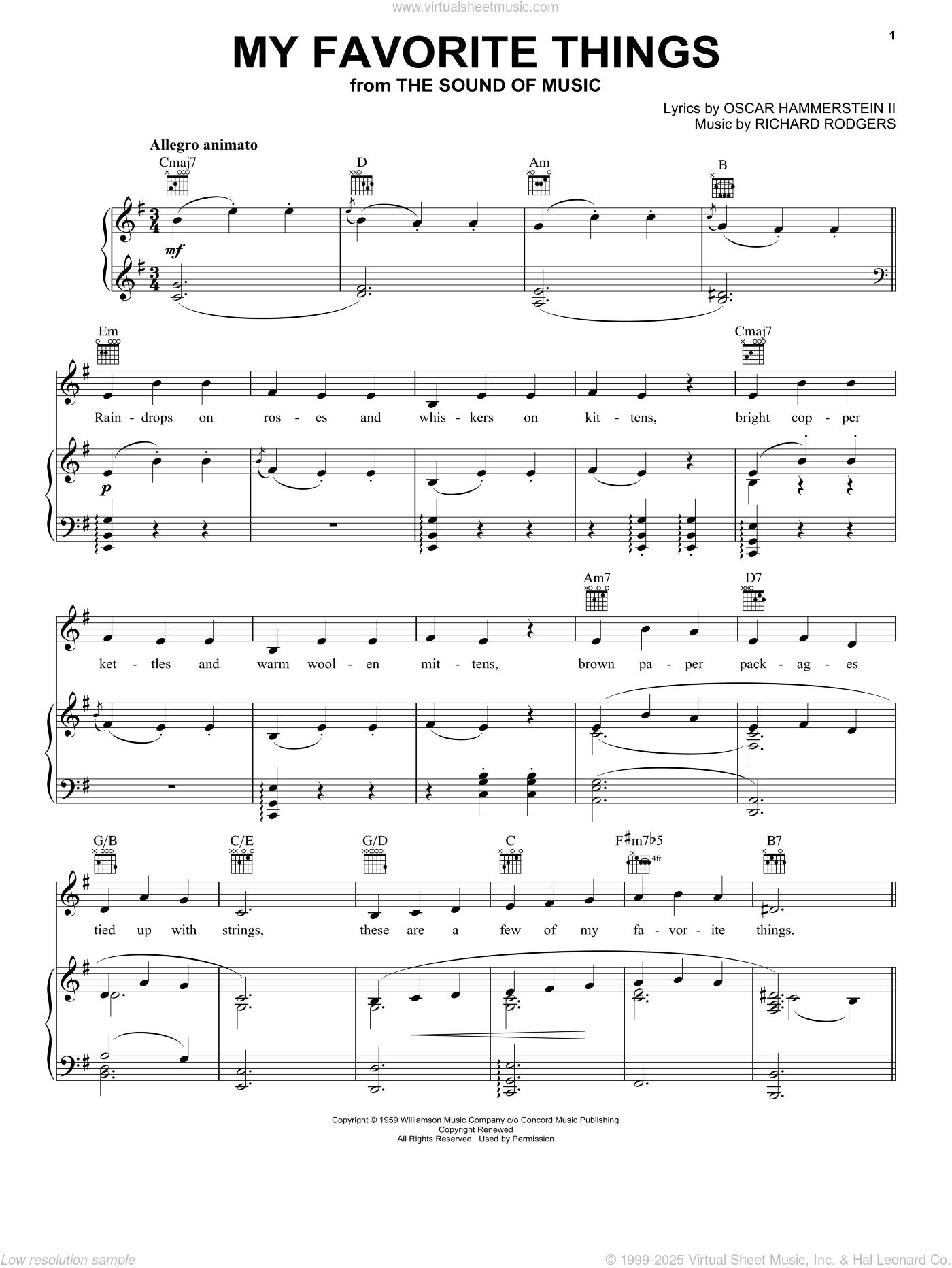 My Favorite Things sheet music for voice, piano or guitar v2