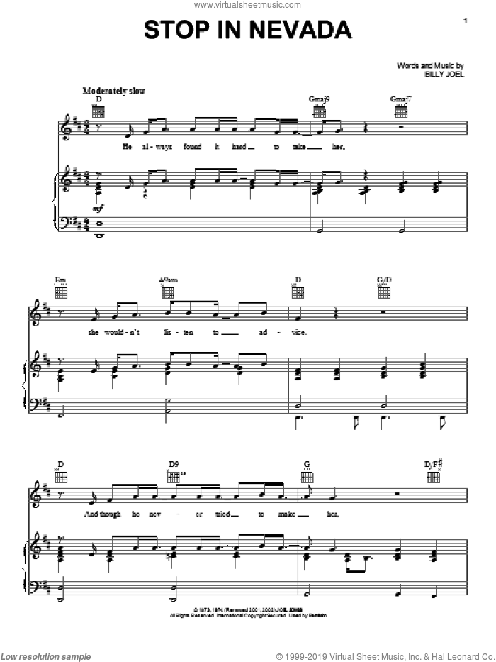 Stop In Nevada sheet music for voice, piano or guitar (PDF)