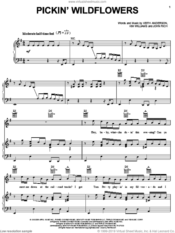 Pickin' Wildflowers sheet music for voice, piano or guitar (PDF)