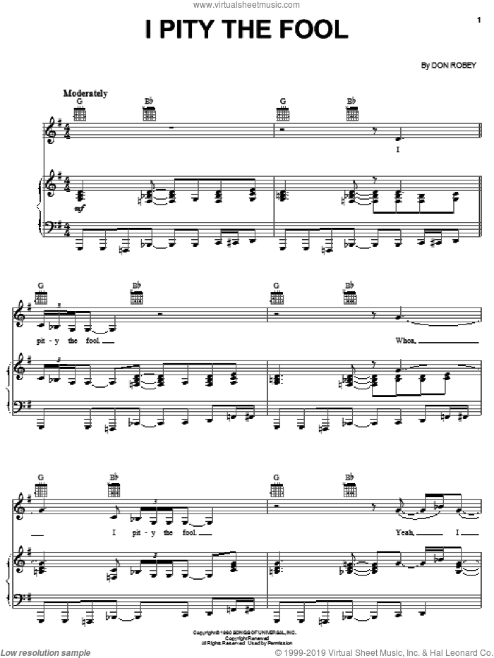 I Pity The Fool sheet music for voice, piano or guitar (PDF)
