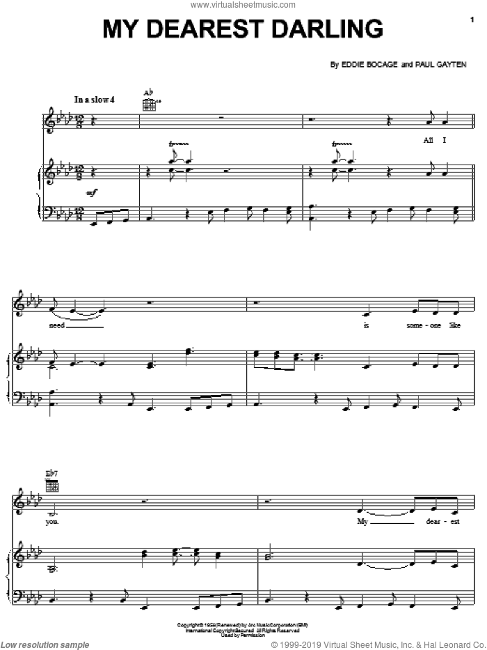 My Dearest Darling sheet music for voice, piano or guitar (PDF)