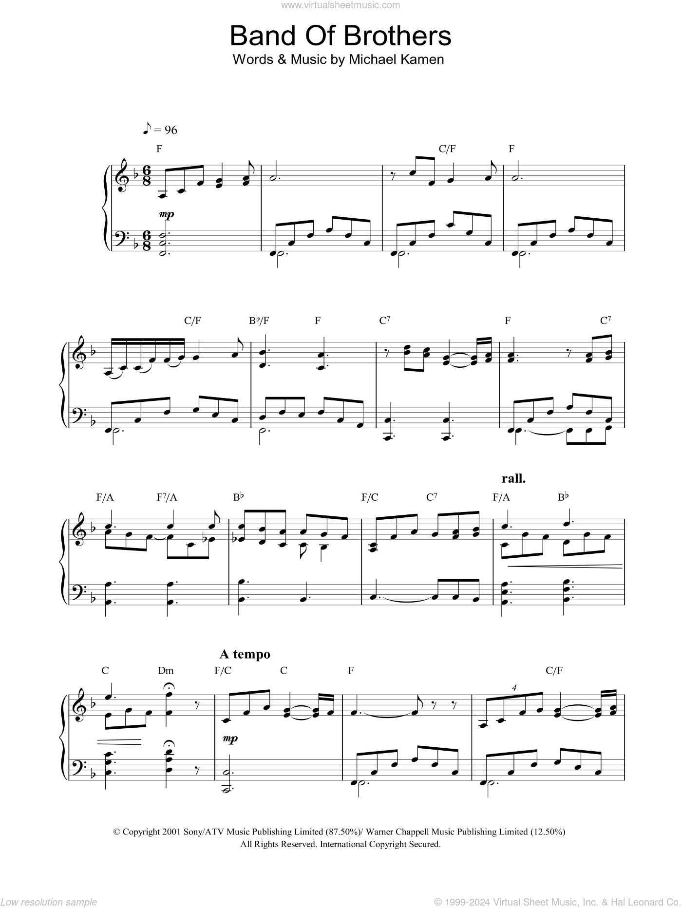 Band Of Brothers sheet music for piano solo (PDF-interactive)