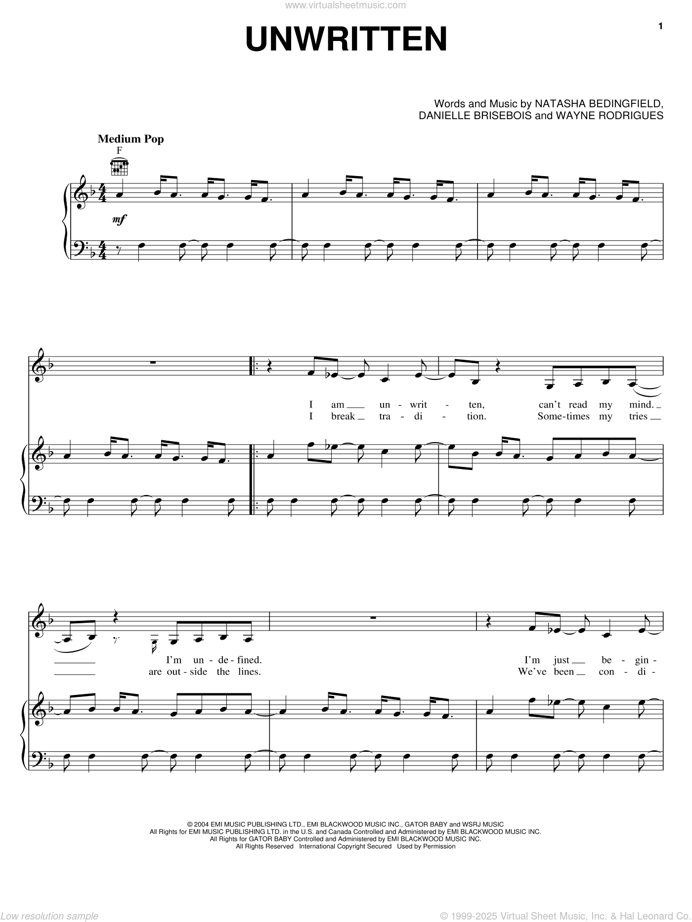 Unwritten sheet music for voice, piano or guitar (PDF)